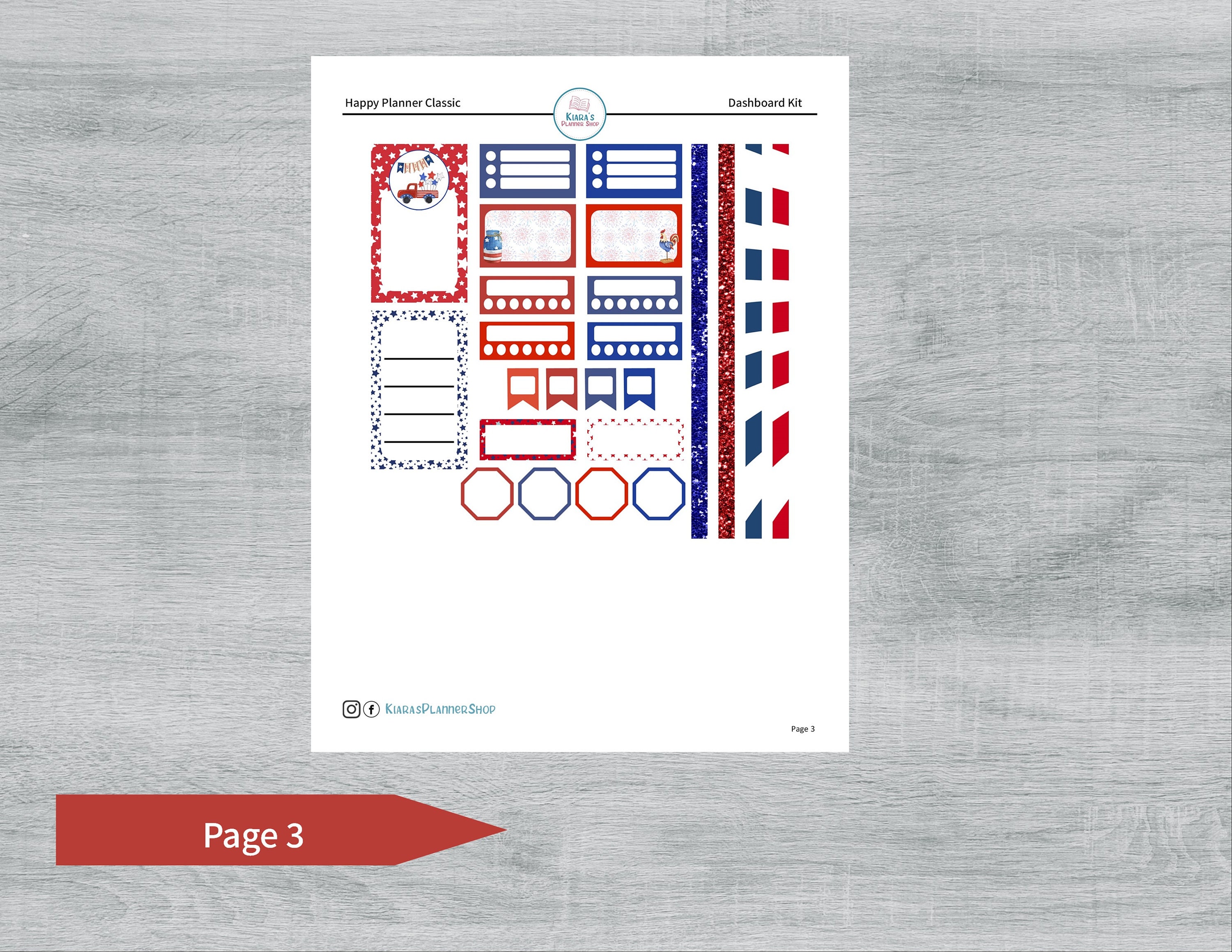 Stars and Stripes Printable Weekly Dashboard Sticker Kit for Happy ...