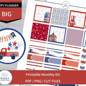 Stars and Stripes - Printable Monthly Sticker Kit for Happy Planner BIG ...