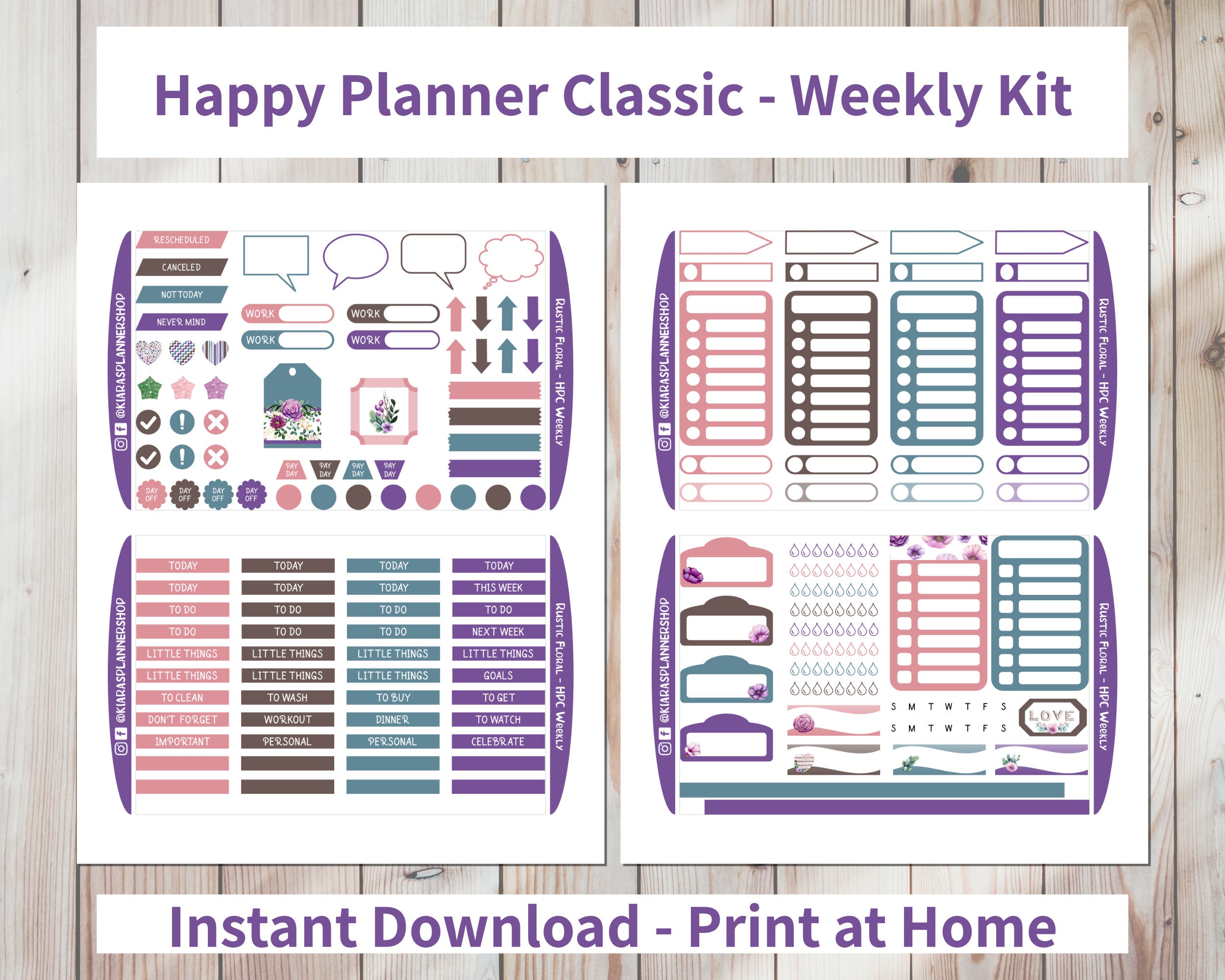 Rustic Floral - Printable Weekly Sticker Kit for Happy Planner Classic ...