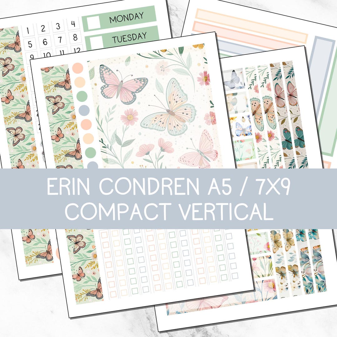 KIT 205 | Butterfly Blooms - Erin Condren Compact Vertical Bundle | 7x9 ...
