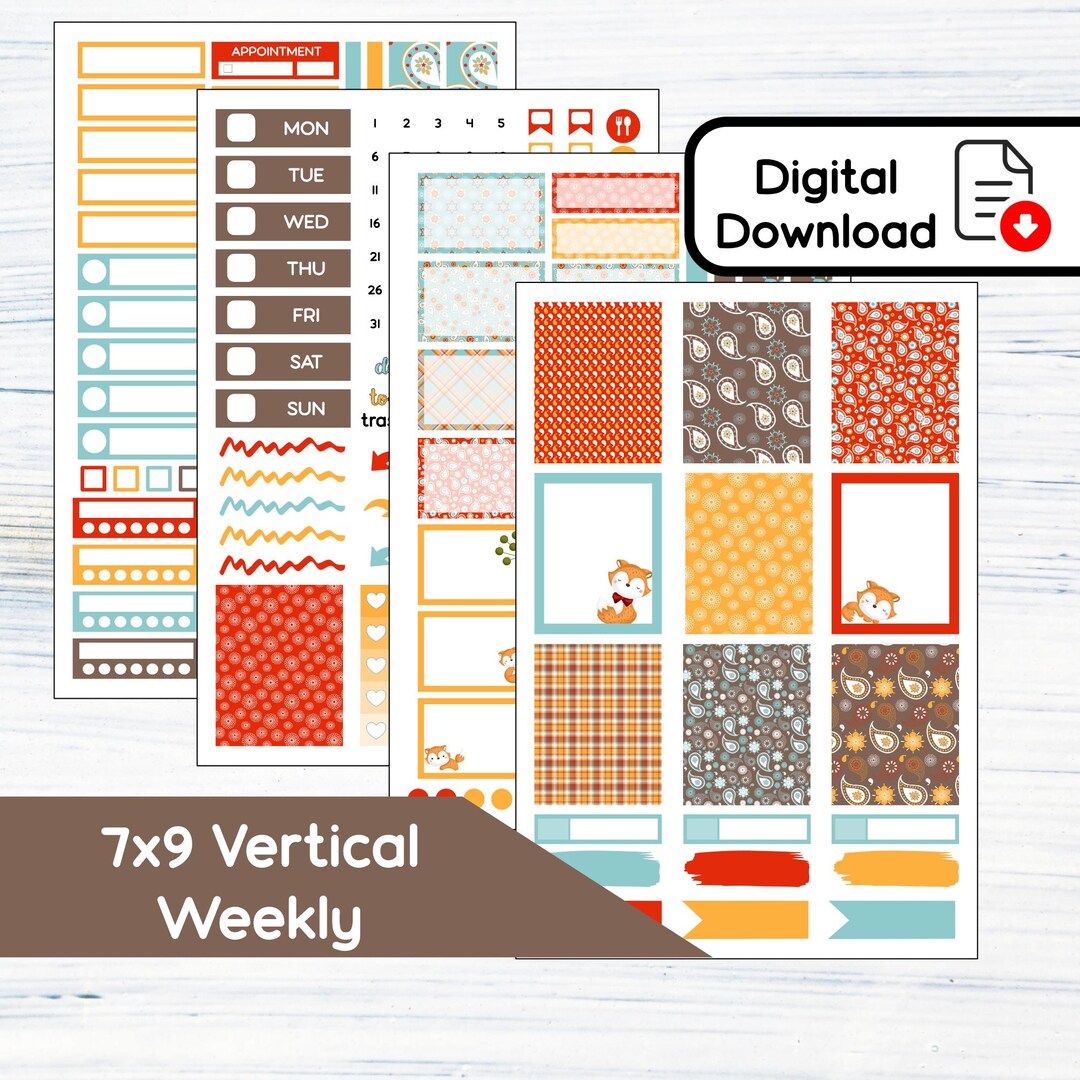 7x9 Vertical Weekly - Paisley Fox Printable Weekly Sticker Kit for 7x9 ...
