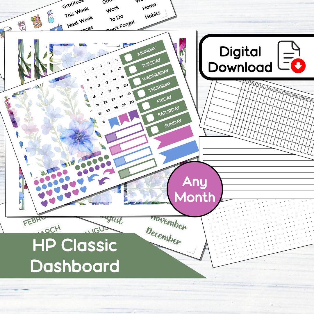 HP Classic Dashboard - July Larkspur Printable Dashboard Sticker Kit ...