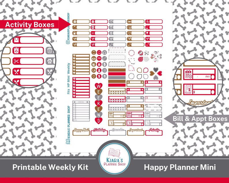 Cute Dogs Printable Weekly Sticker Kit for Happy Planner Mini CDHPMW 4 ...