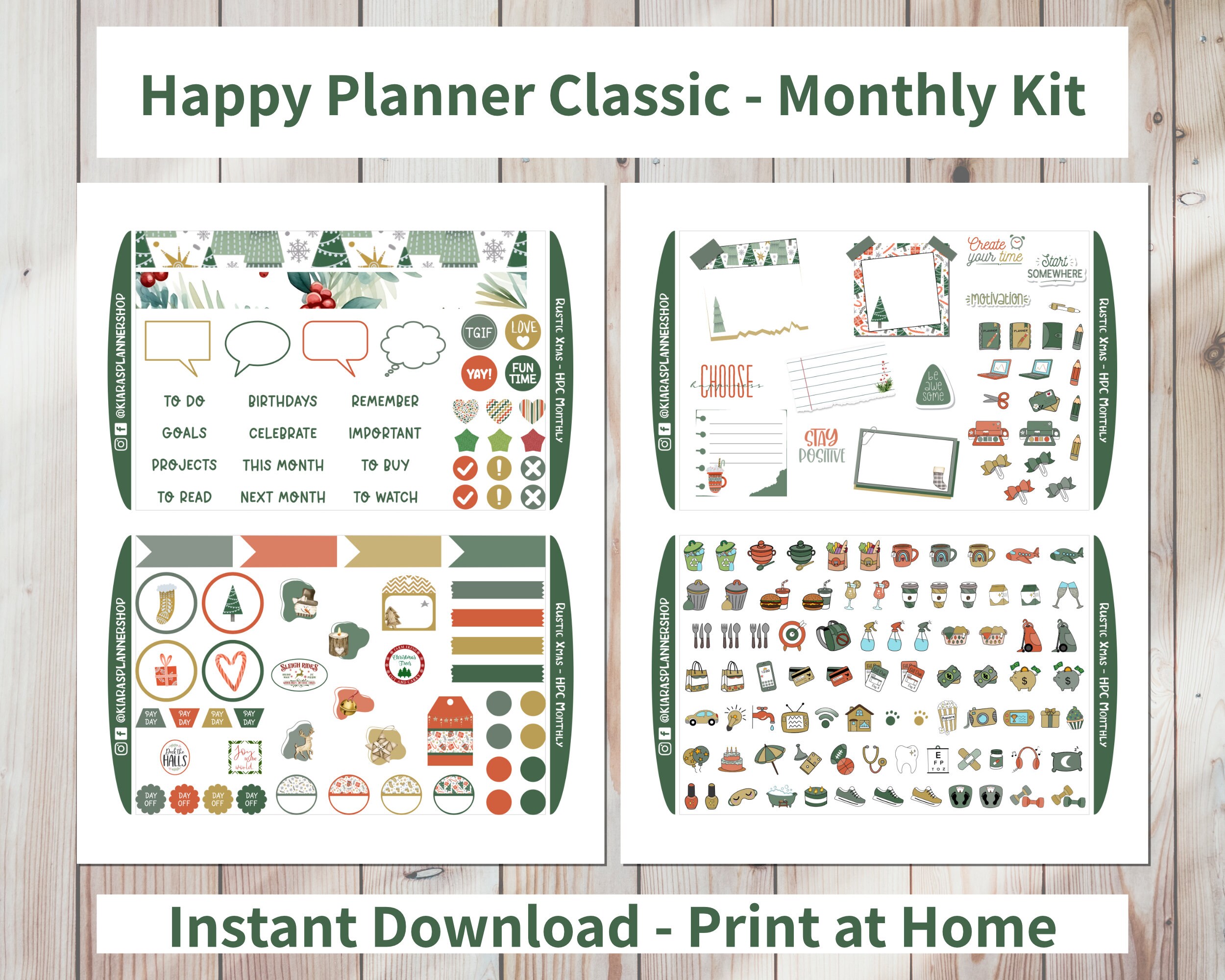 Rustic Xmas - Printable Monthly Sticker Kit for Happy Planner Classic ...
