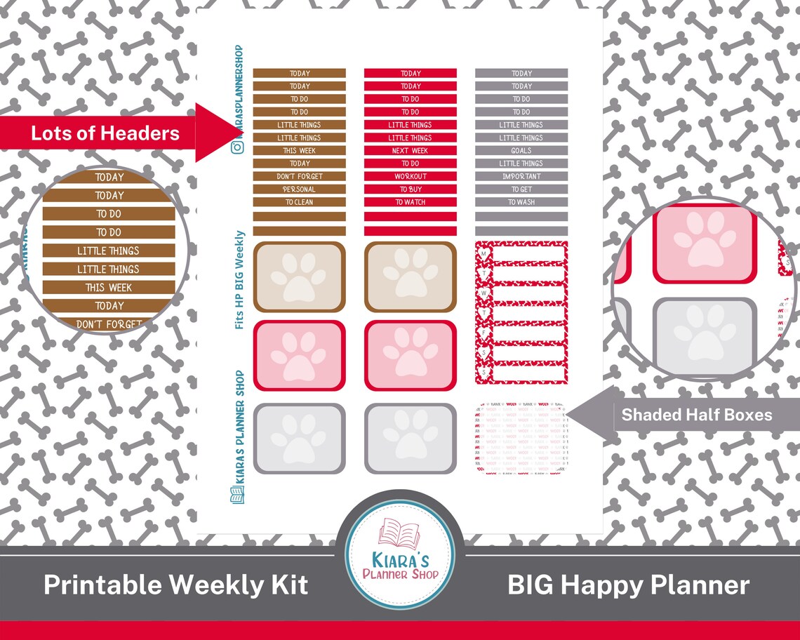 Cute Dogs Printable Weekly Sticker Kit for Happy Planner BIG - Etsy