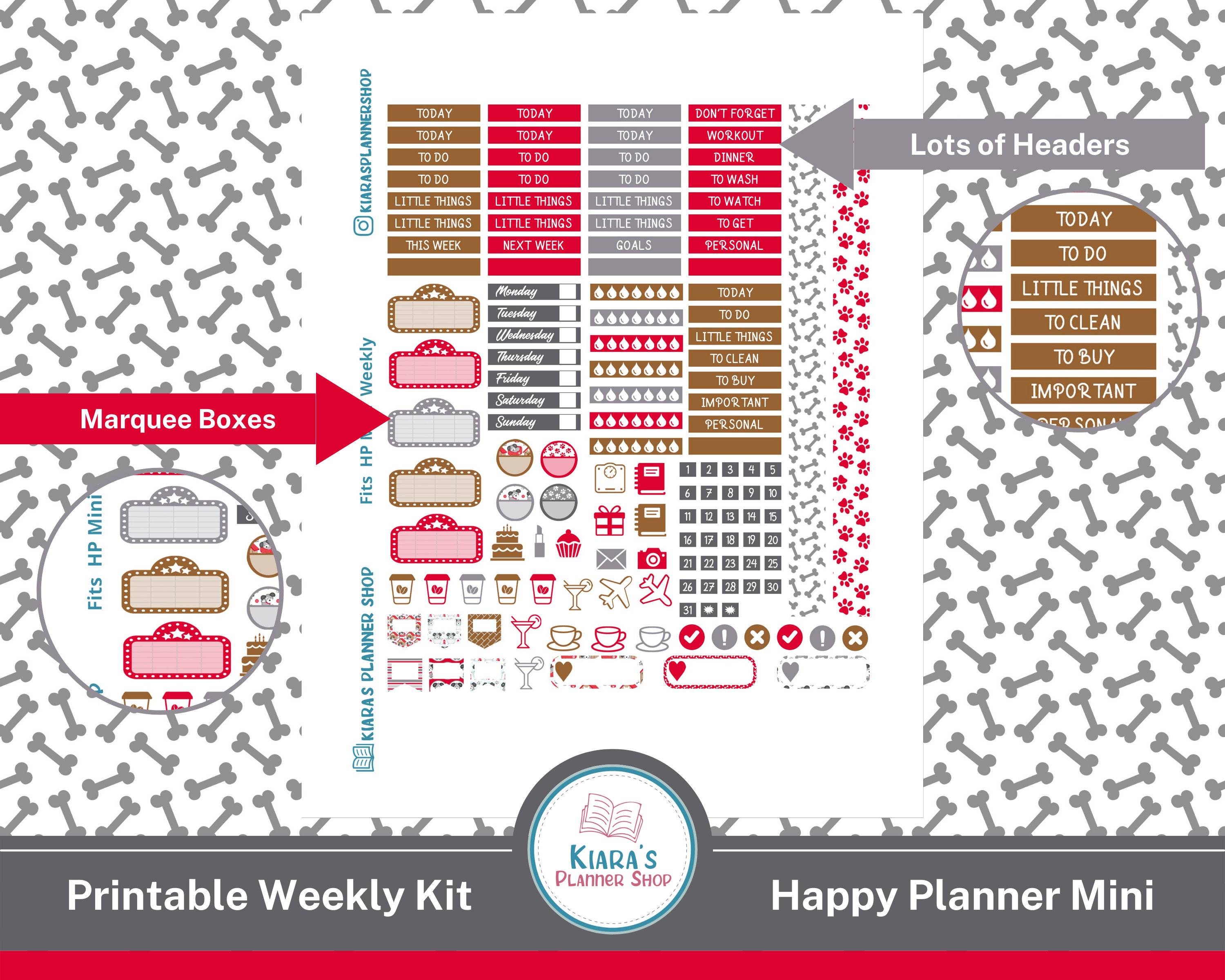 Cute Dogs Printable Weekly Sticker Kit for Happy Planner Mini CDHPMW 4 ...