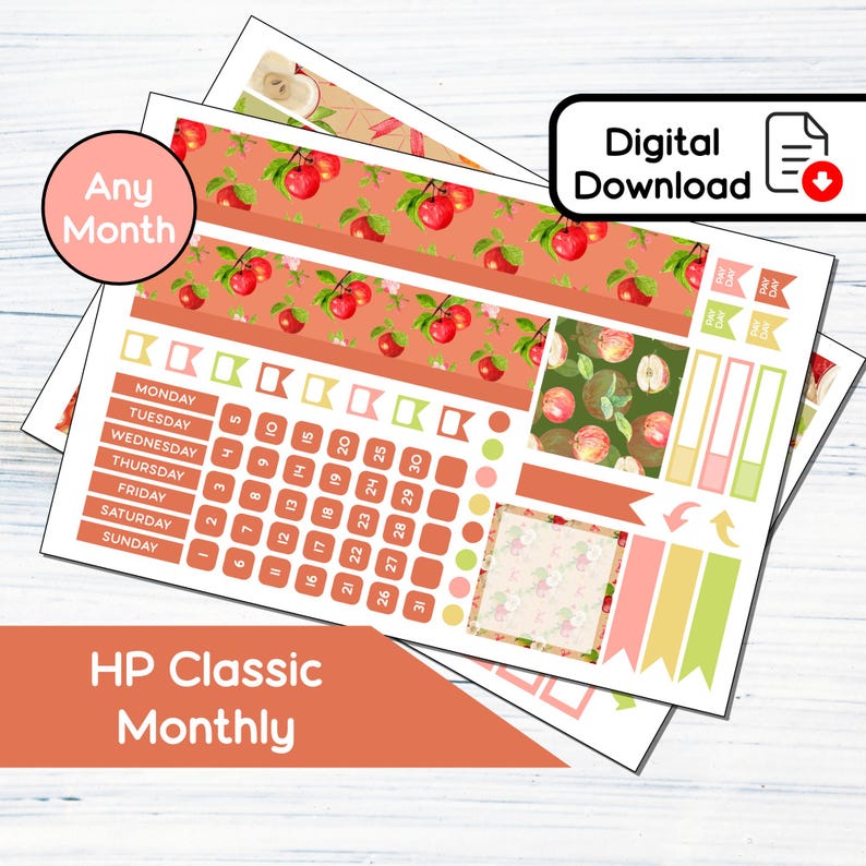 HP Classic Monthly - Apples Printable Monthly Sticker Kit for Happy ...