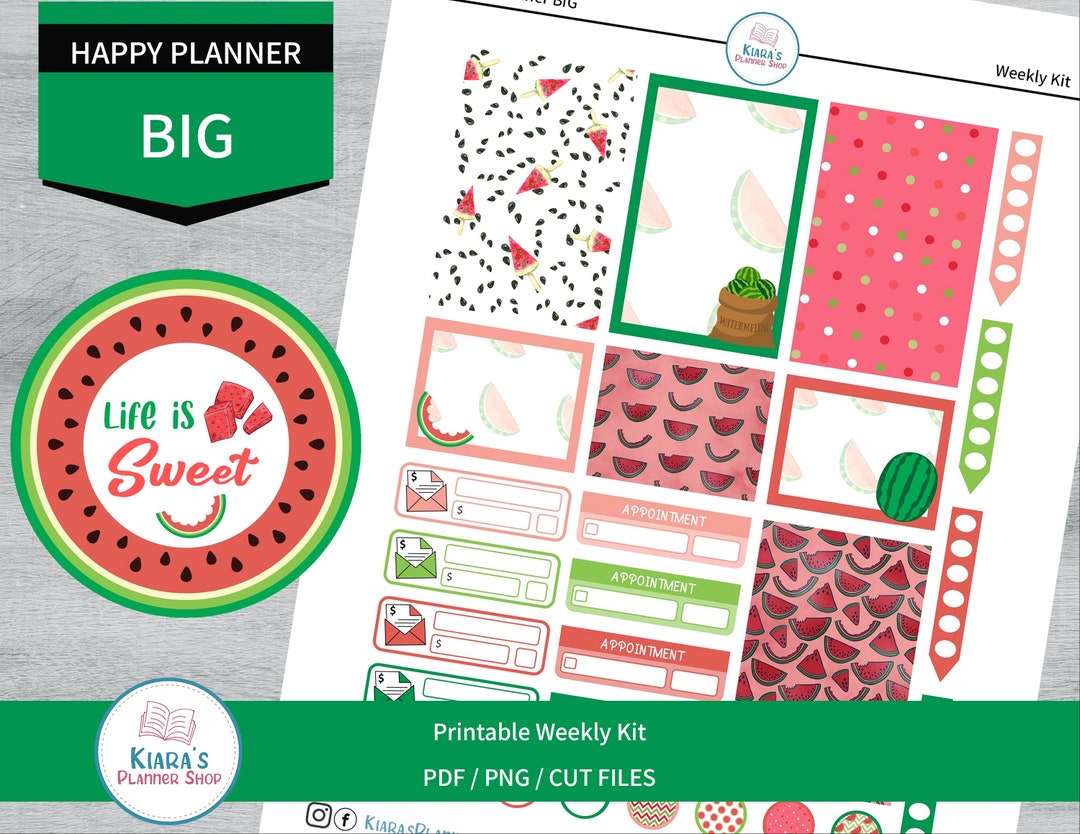 Watermelons Printable Weekly Sticker Kit for Happy Planner BIG WMHPBW 8 ...