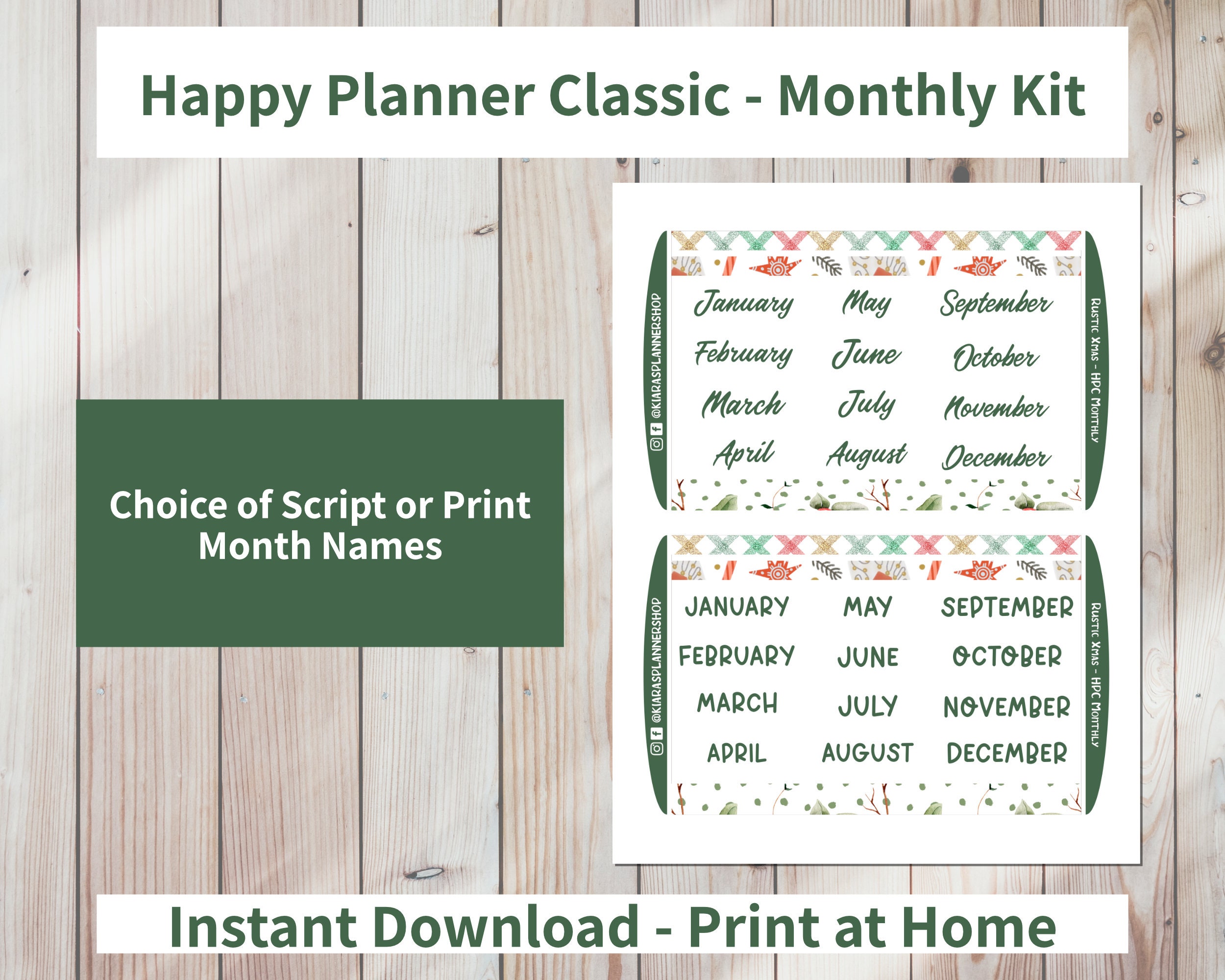 Rustic Xmas - Printable Monthly Sticker Kit for Happy Planner Classic ...