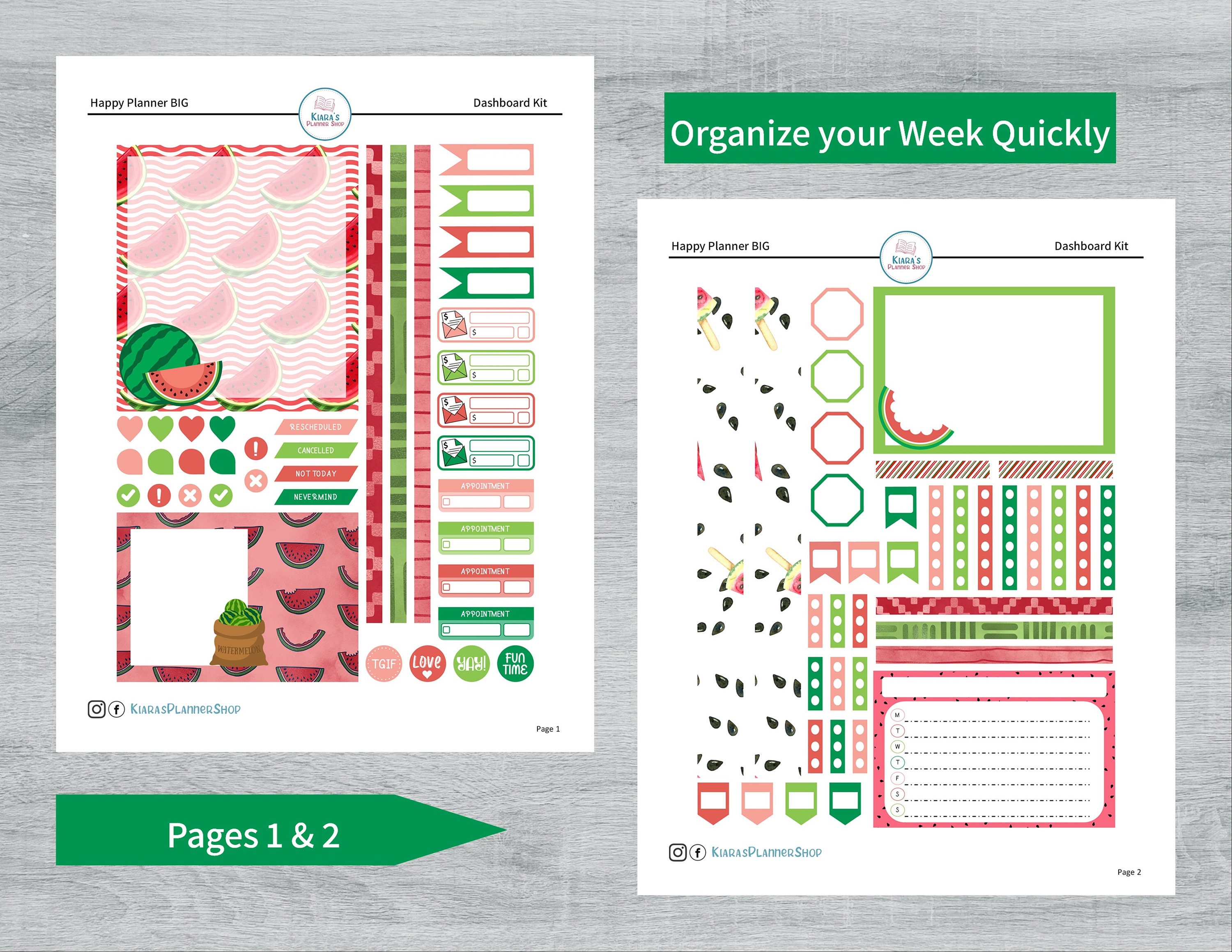 Watermelons Printable Weekly Dashboard Sticker Kit for Happy Planner ...