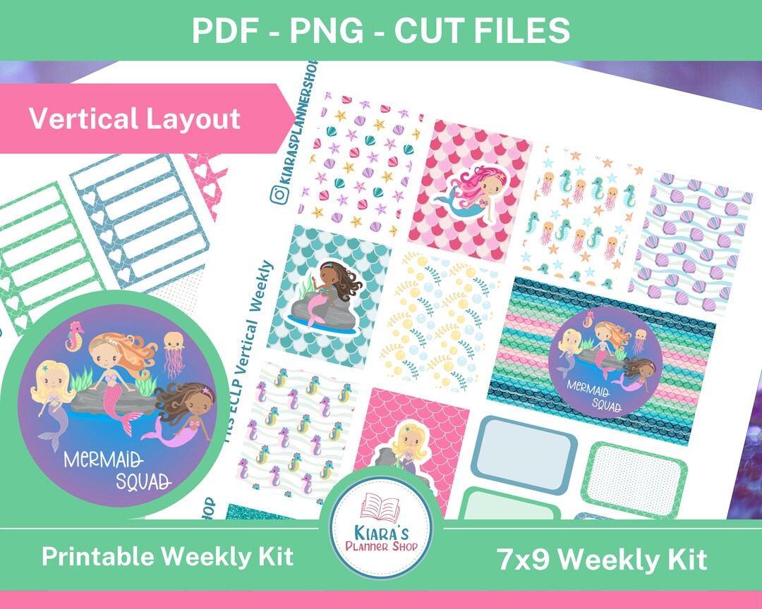 Mermaid Squad Printable Vertical Weekly Sticker Kit for 7x9 - Etsy UK