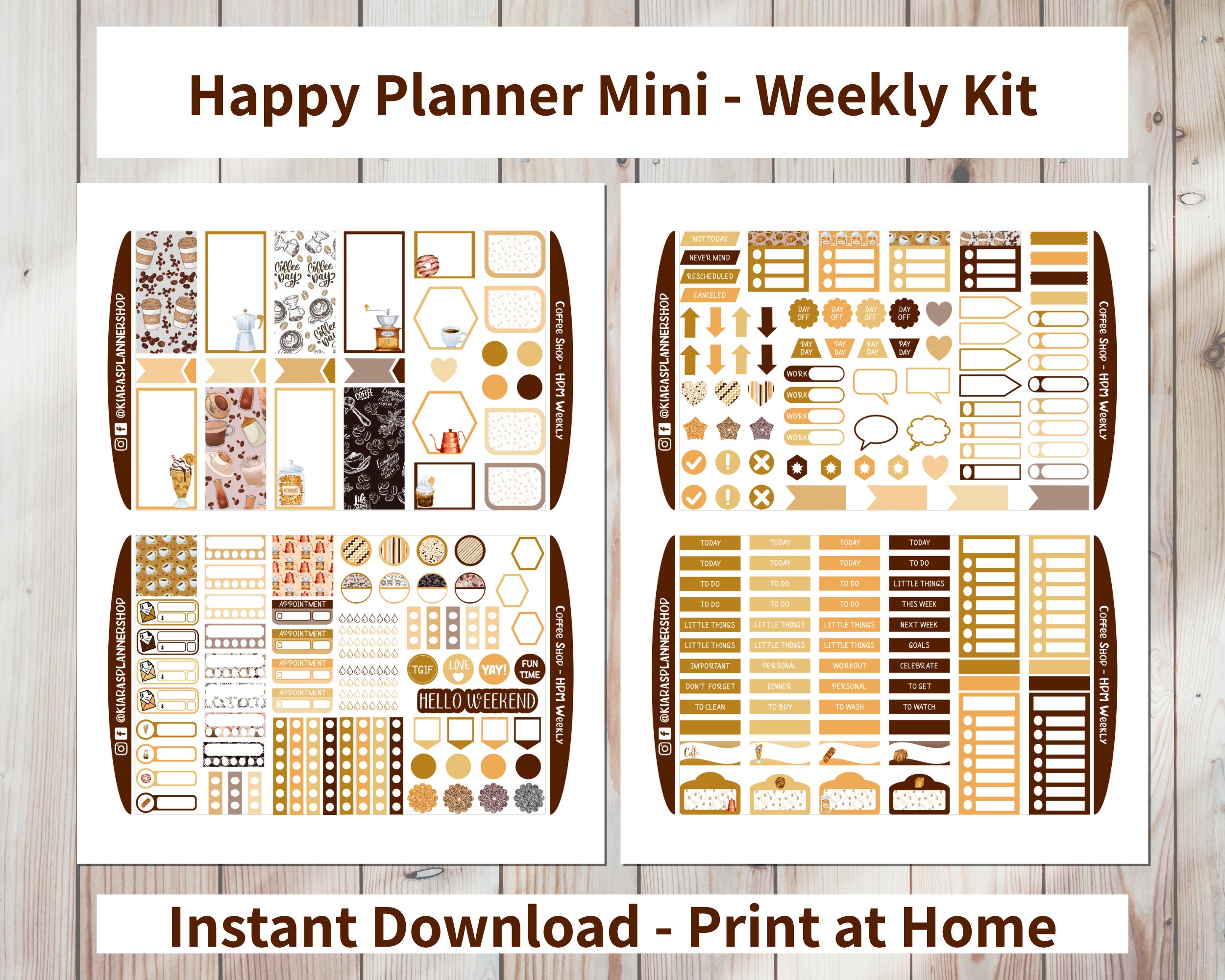 Coffee Shop - Printable Weekly Sticker Kit for Happy Planner Mini ...