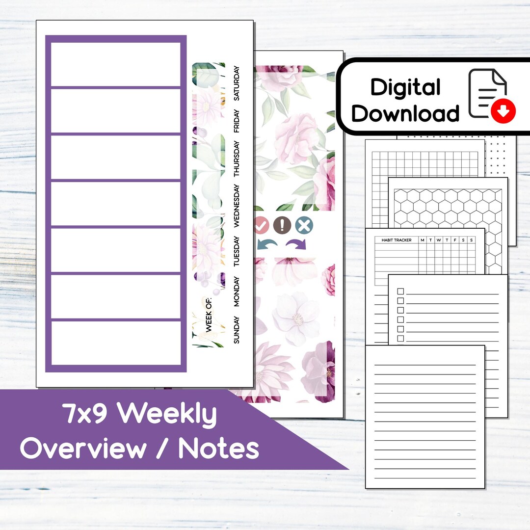 7x9 Week at a Glance/notes - Rustic Florals Printable Weekly Sticker ...