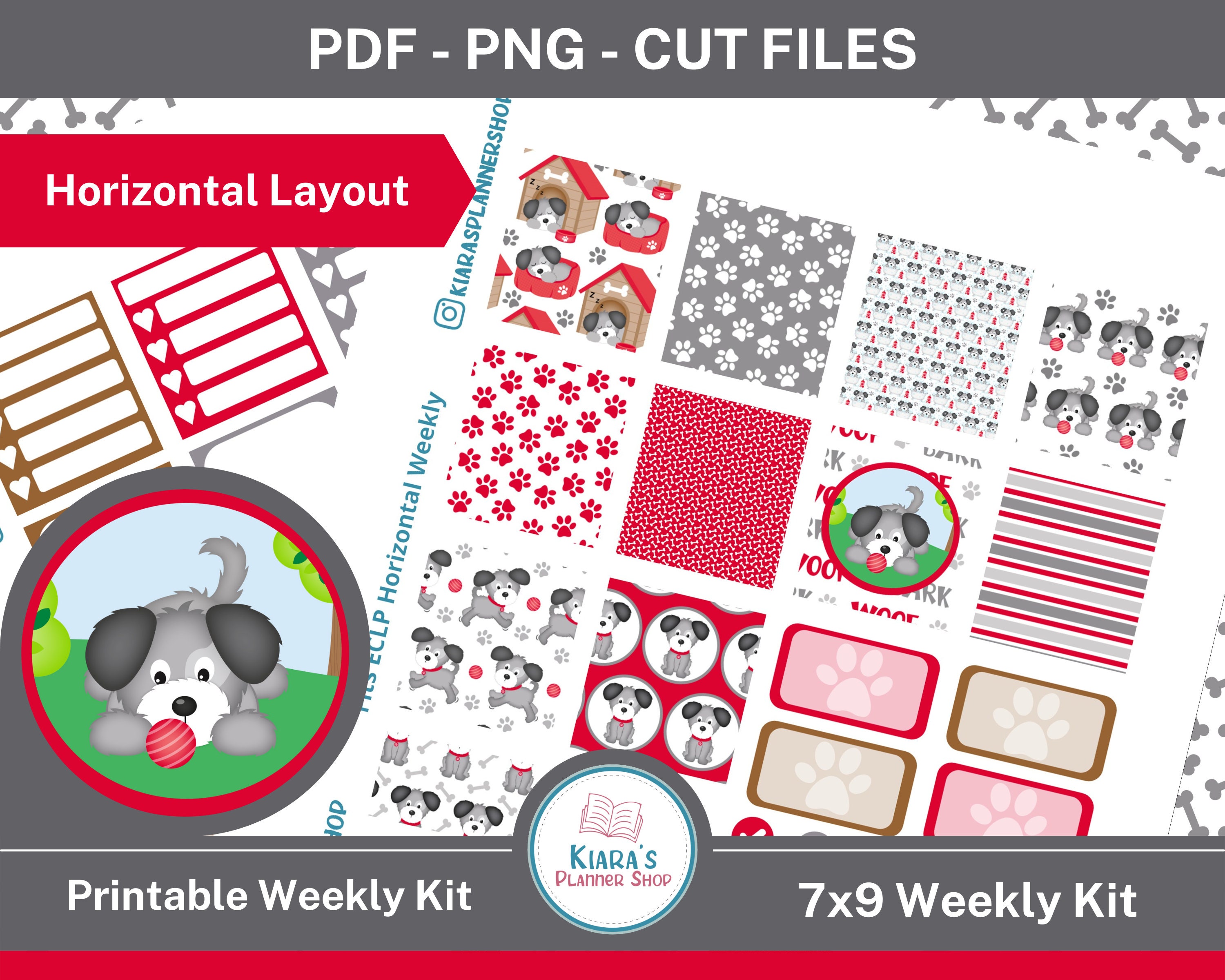 Cute Dogs Printable Horizontal Weekly Sticker Kit for 7x9 Planners ...