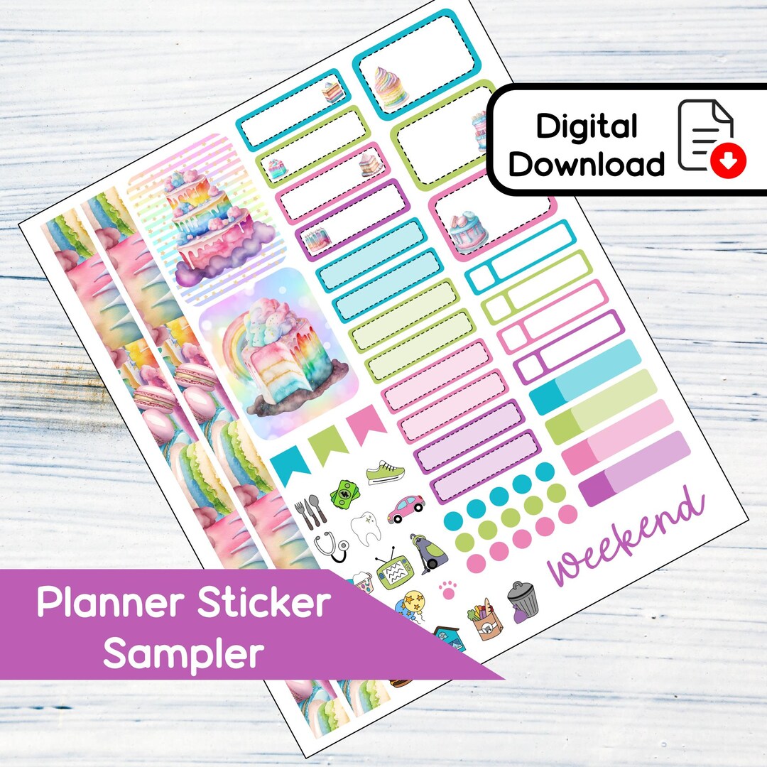 Rainbow Cakes- Printable Sampler Sticker Kit for Planners - Boxes ...