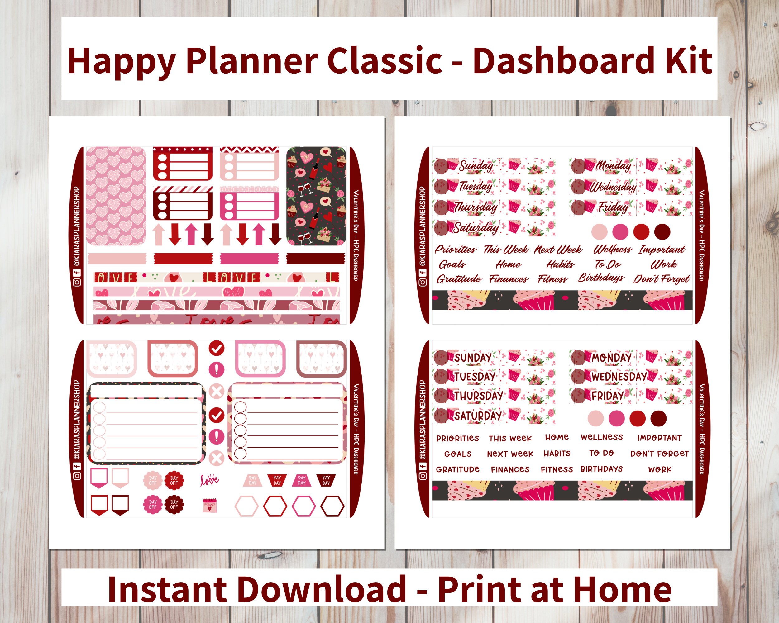 Valentine's Day Printable Weekly Dashboard Sticker Kit for Happy ...