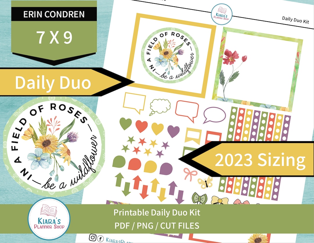 Wildflowers - Printable Daily Duo Sticker Kit for 7x9 Planners (WF79DUO ...