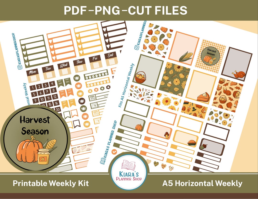 Harvest Season november Printable Horizontal Weekly - Etsy