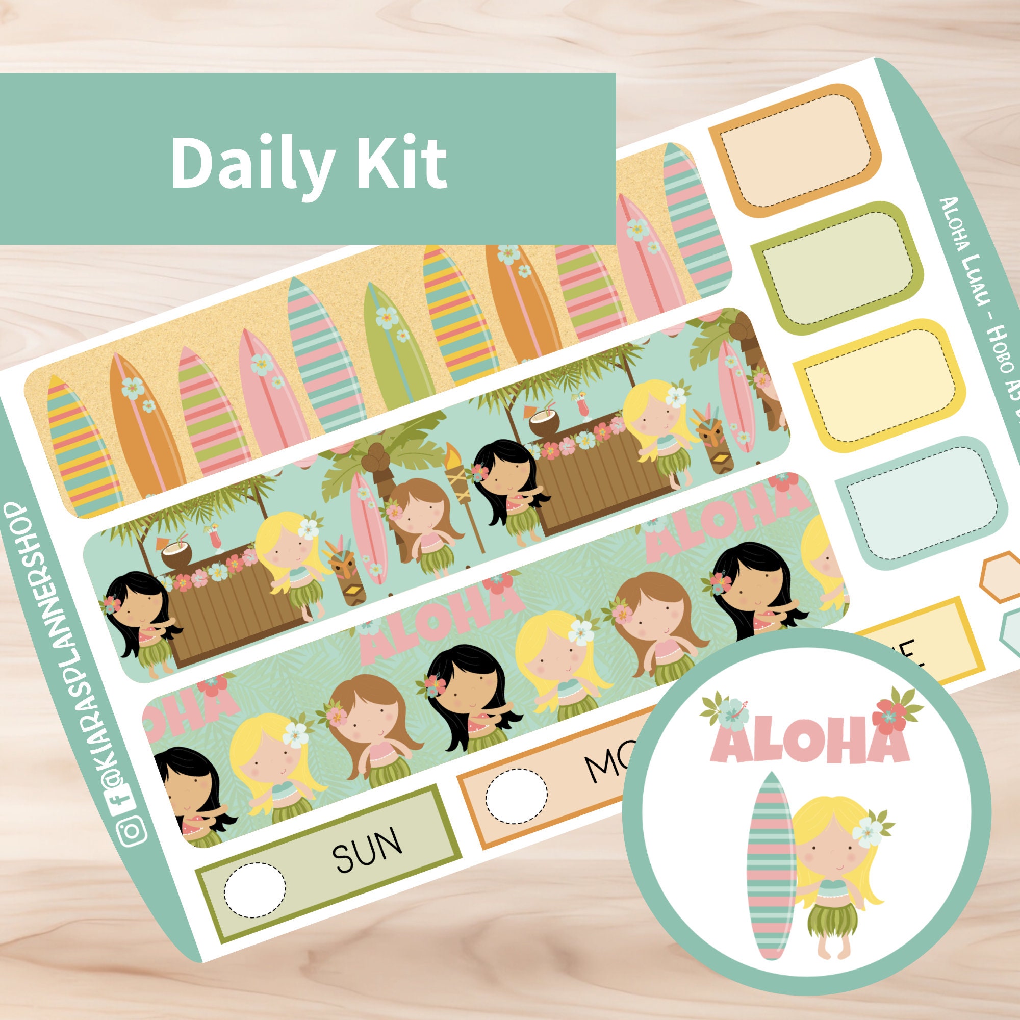 Aloha Luau Hobonichi Cousin A5 Printable Daily Sticker Kit ALA5HW 5.8x8 ...