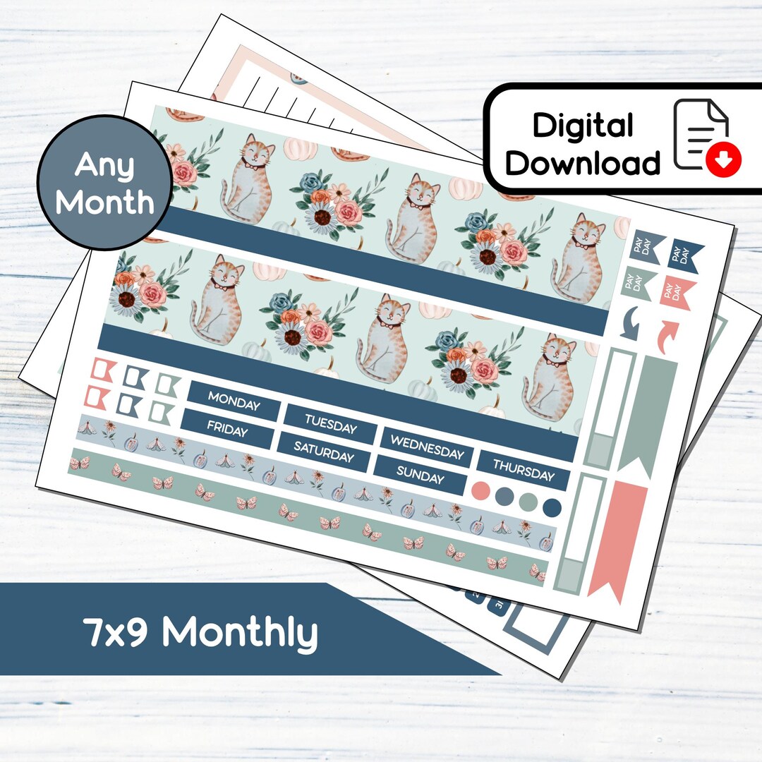 7x9 Monthly - Floral Fall Printable Monthly Sticker Kit for 7x9 ...