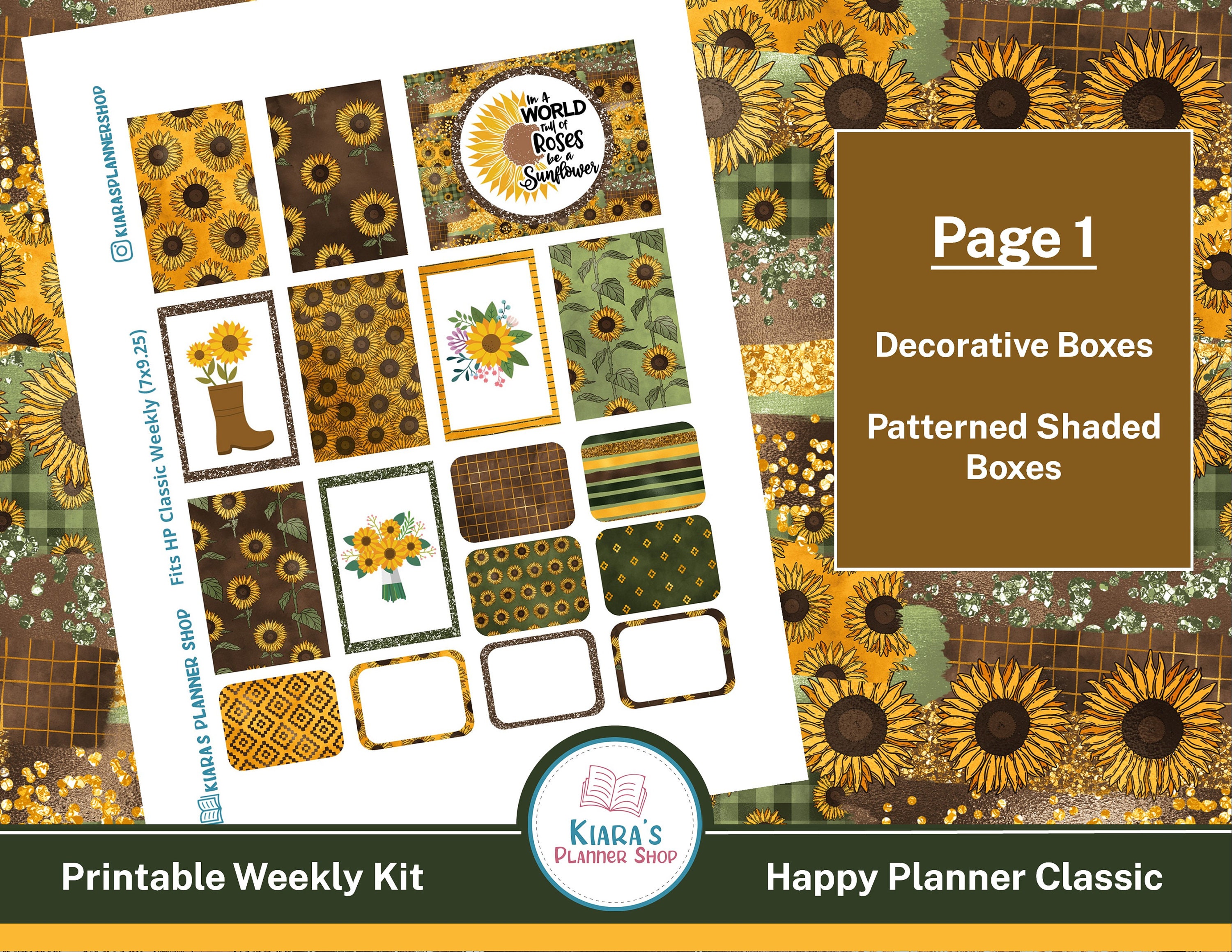 Sunflowers Printable Weekly Sticker Kit for Happy Planner - Etsy