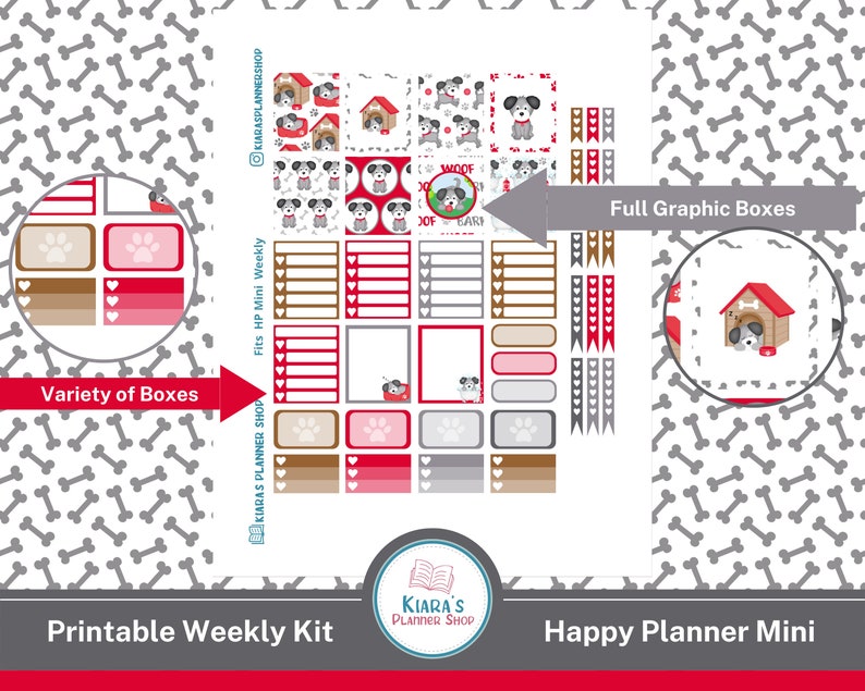 Cute Dogs Printable Weekly Sticker Kit for Happy Planner Mini CDHPMW 4 ...