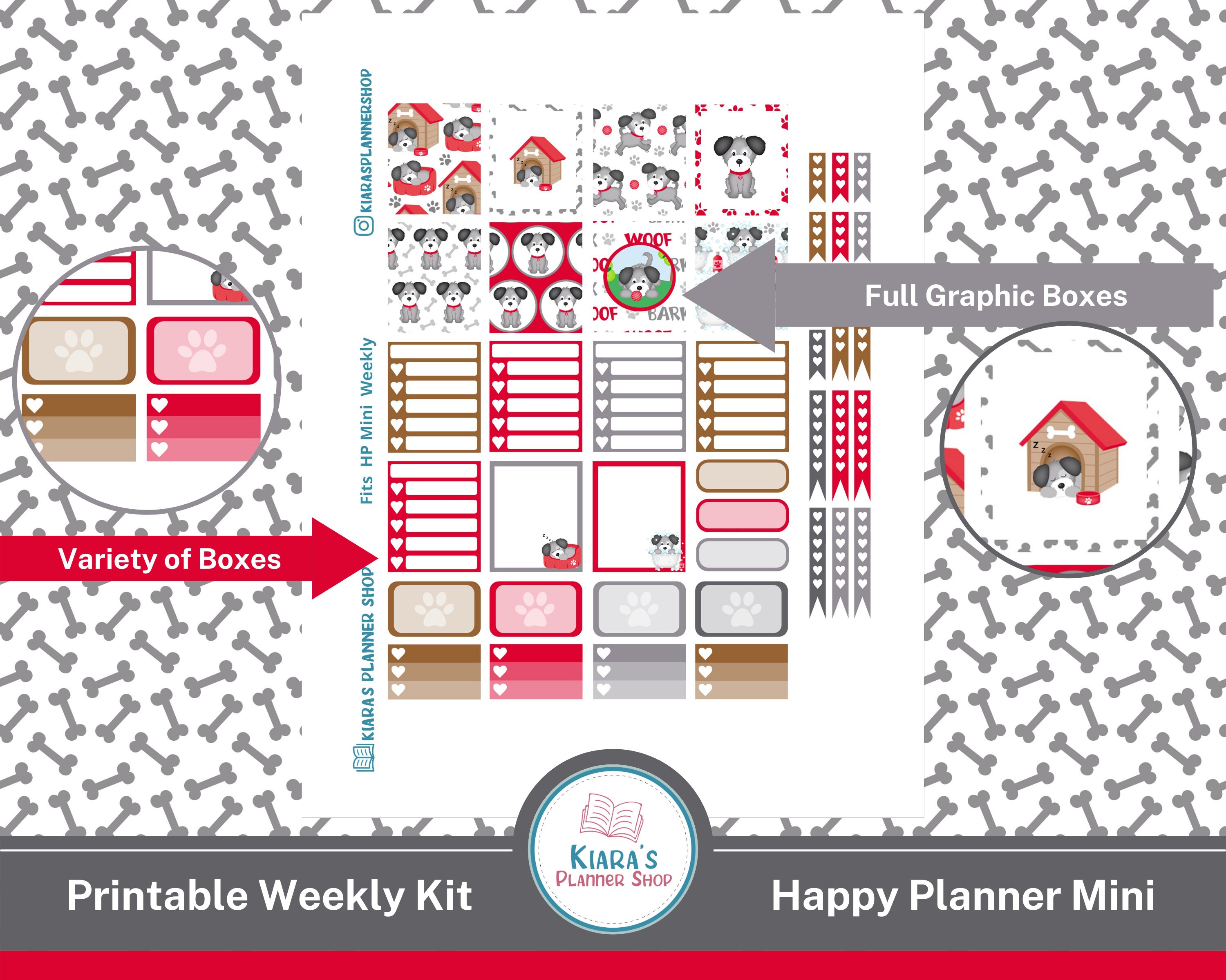 Cute Dogs - Printable Weekly Sticker Kit for Happy Planner Mini (CDHPMW ...