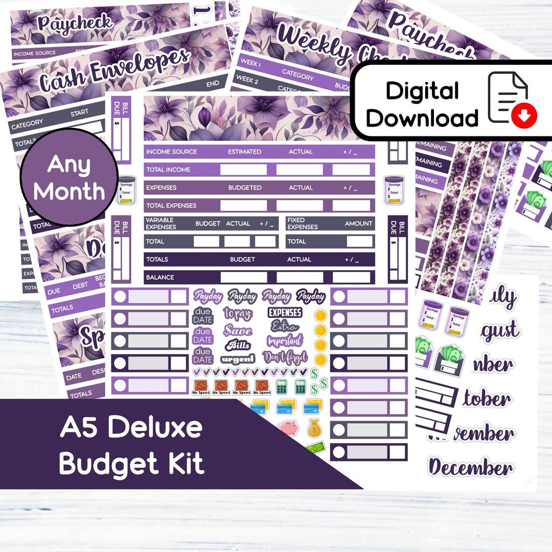 DELUXE A5 BUDGET - February Violets Printable Monthly Budget Kit (A5 ...