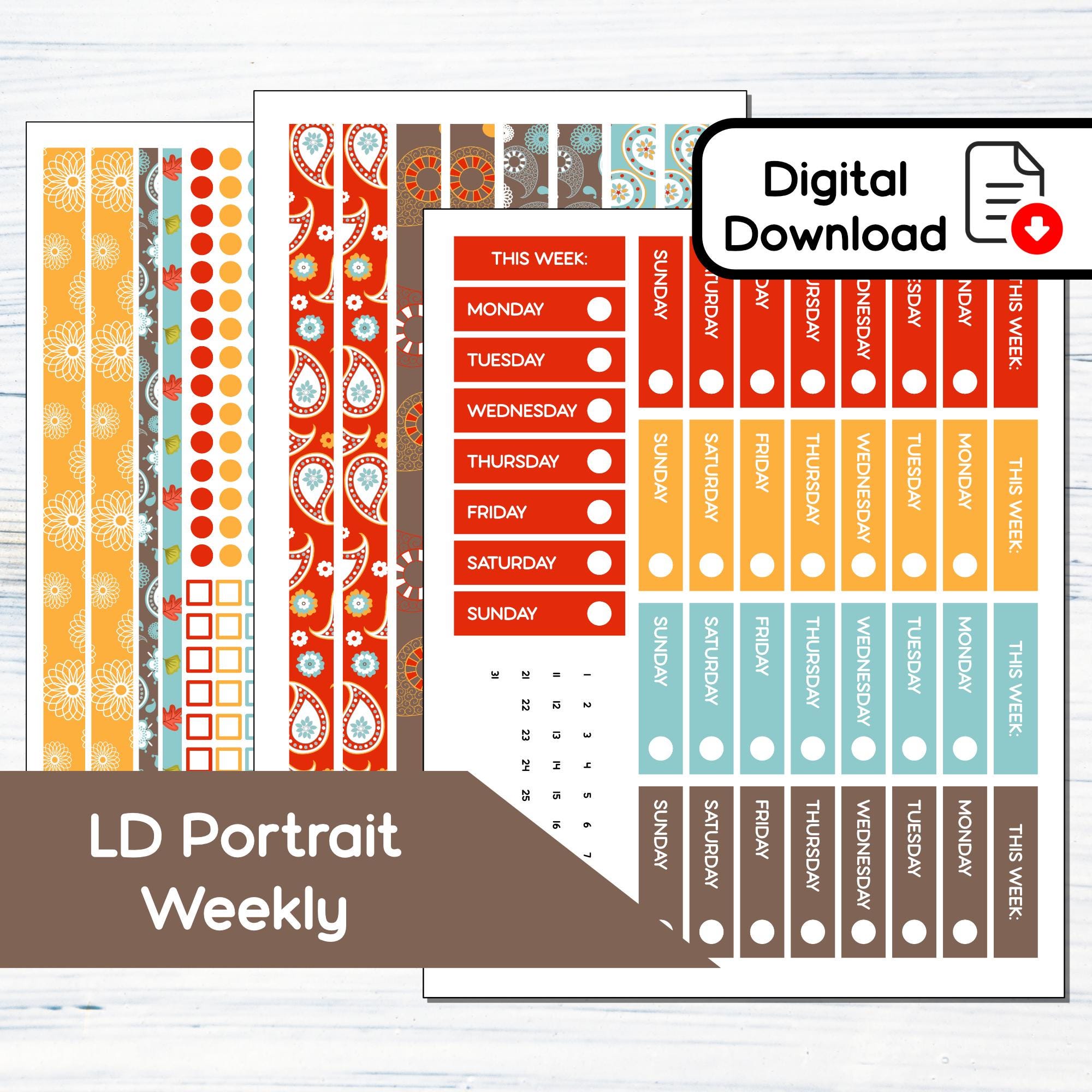 Scout Large Weekly - Paisley Fox - Printable Weekly Sticker Kit for ...