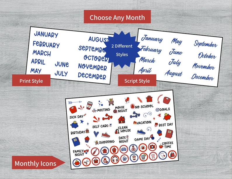 Stars and Stripes Printable Monthly Sticker Kit for Happy Planner ...