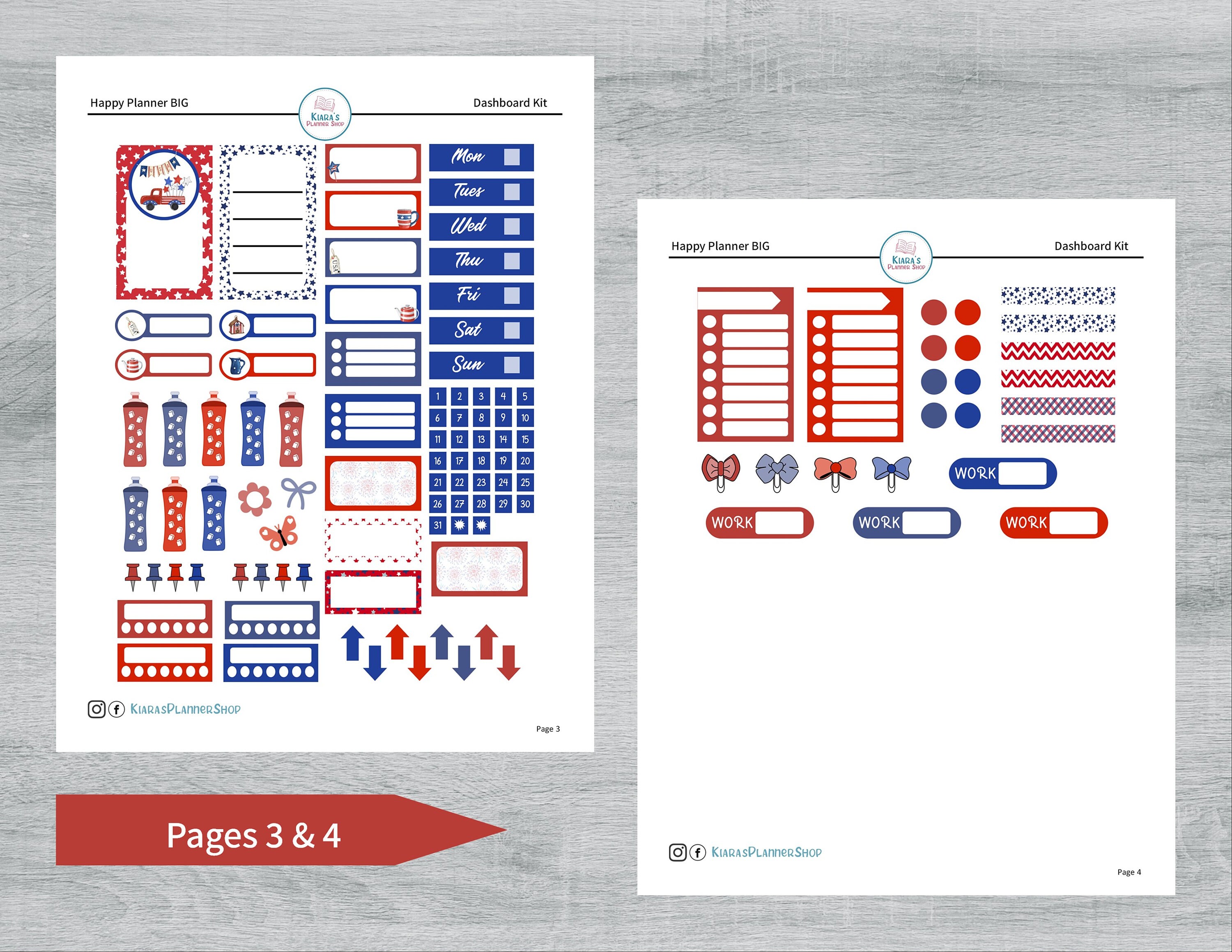 Stars and Stripes Printable Weekly Dashboard Sticker Kit for Happy ...