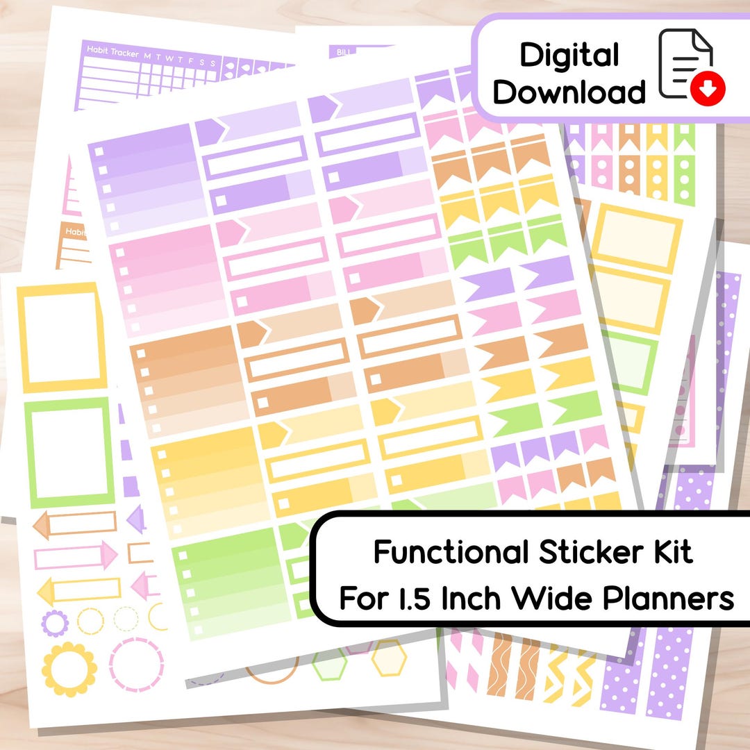 Pastel - Printable Functional Sticker Set - Variety of Stickers - Fits ...