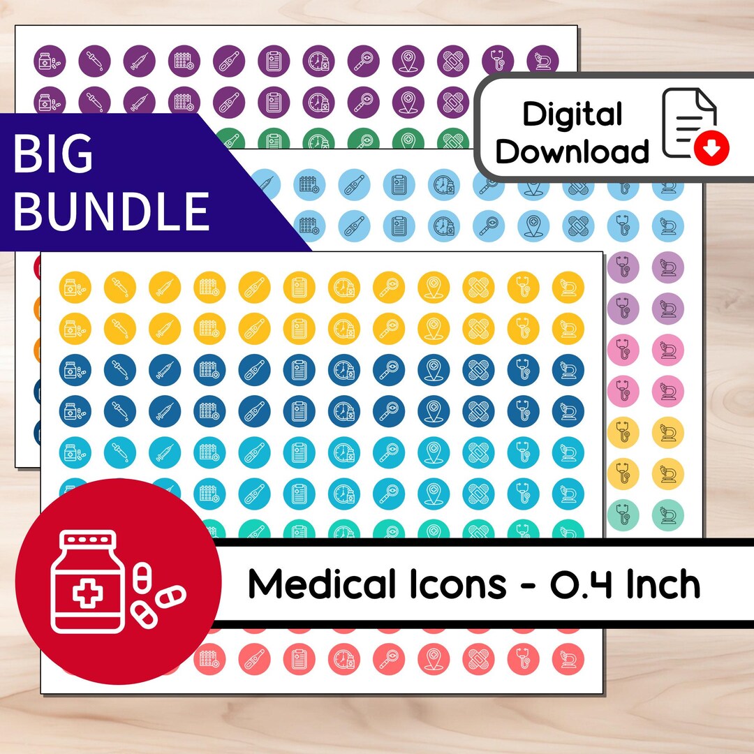 Medical Icon Dots - BIG BUNDLE - Printable Icon Sticker Set - 1080 ...