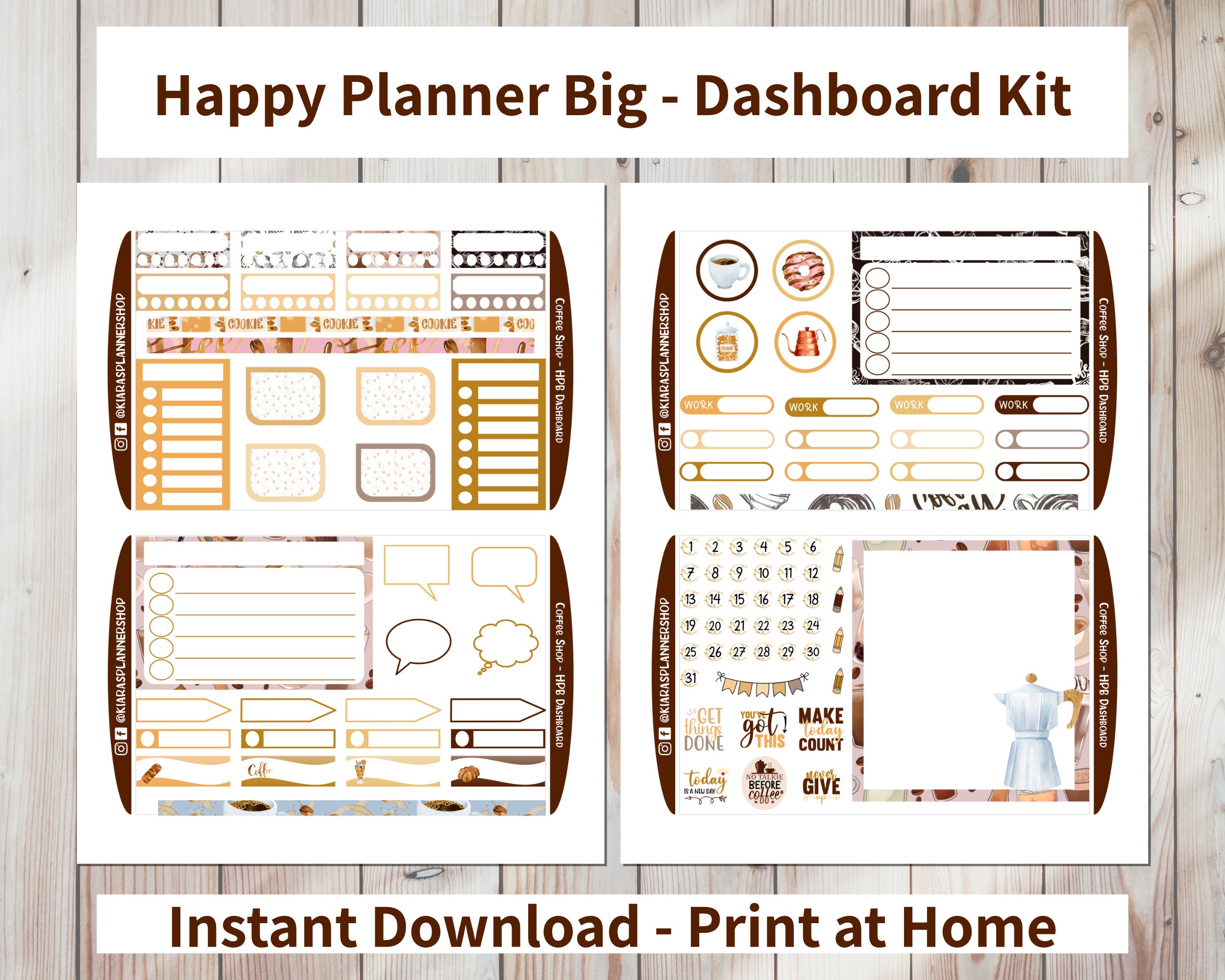 Coffee Shop - Printable Weekly Dashboard Sticker Kit for Happy Planner ...