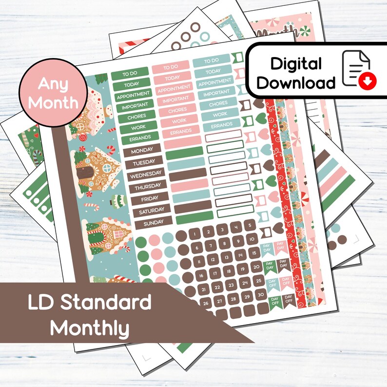 Large Monthly - Sweet Holiday - Printable Monthly Sticker Kit for ...