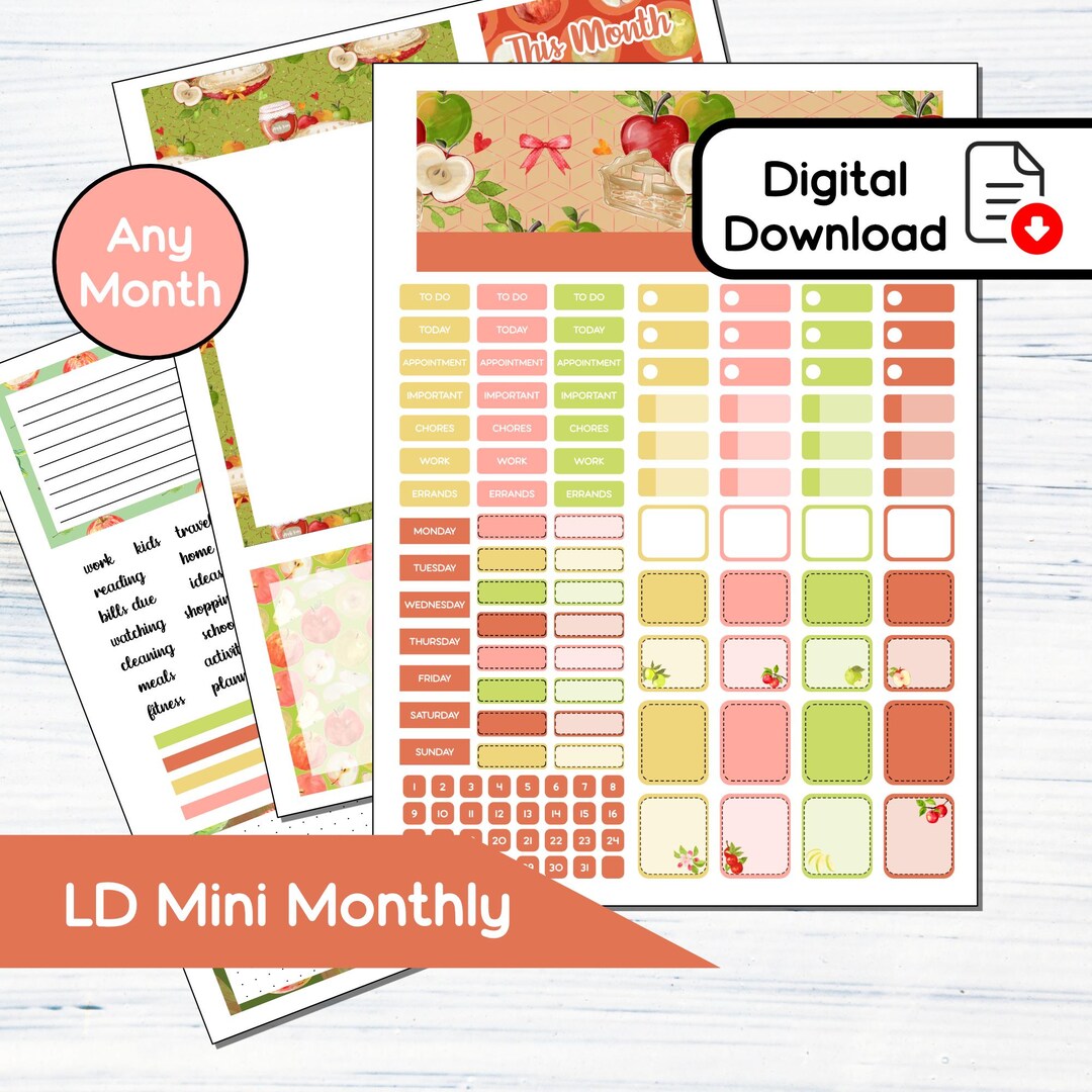 Mini Monthly - Apples - Printable Monthly Sticker Kit for Laurel Denise ...