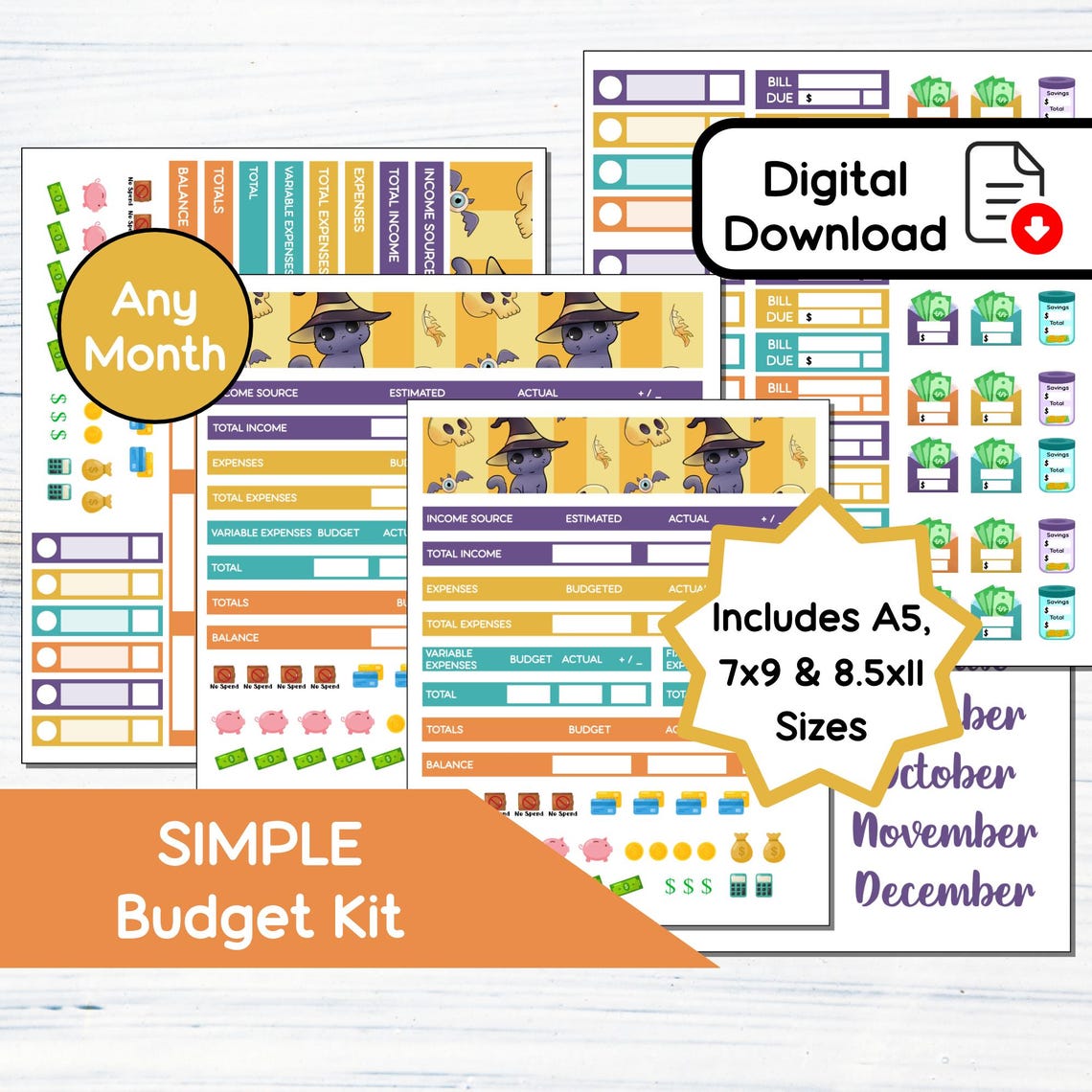 SIMPLE Budget Kit - Halloween Magic - Monthly Budget Sticker Kit (A5 ...