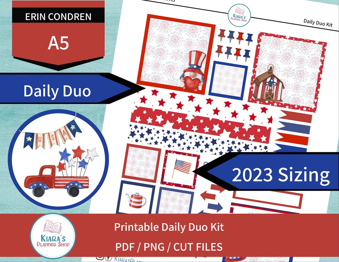 Stars and Stripes Printable A5 Daily Duo Sticker Kit for A5 - Etsy