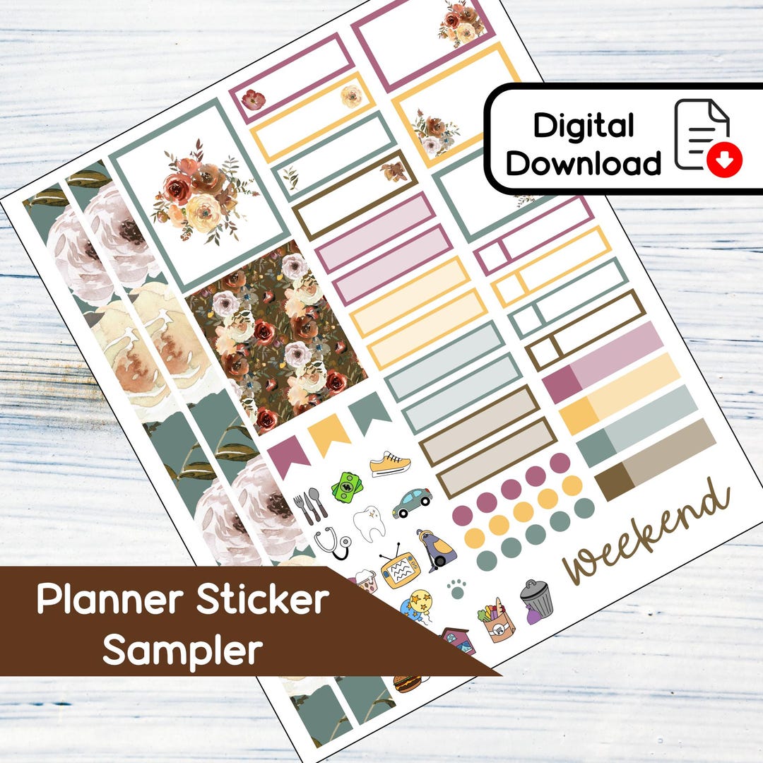 Rusty Fall - Printable Sampler Sticker Kit for Planners - Boxes, Labels ...