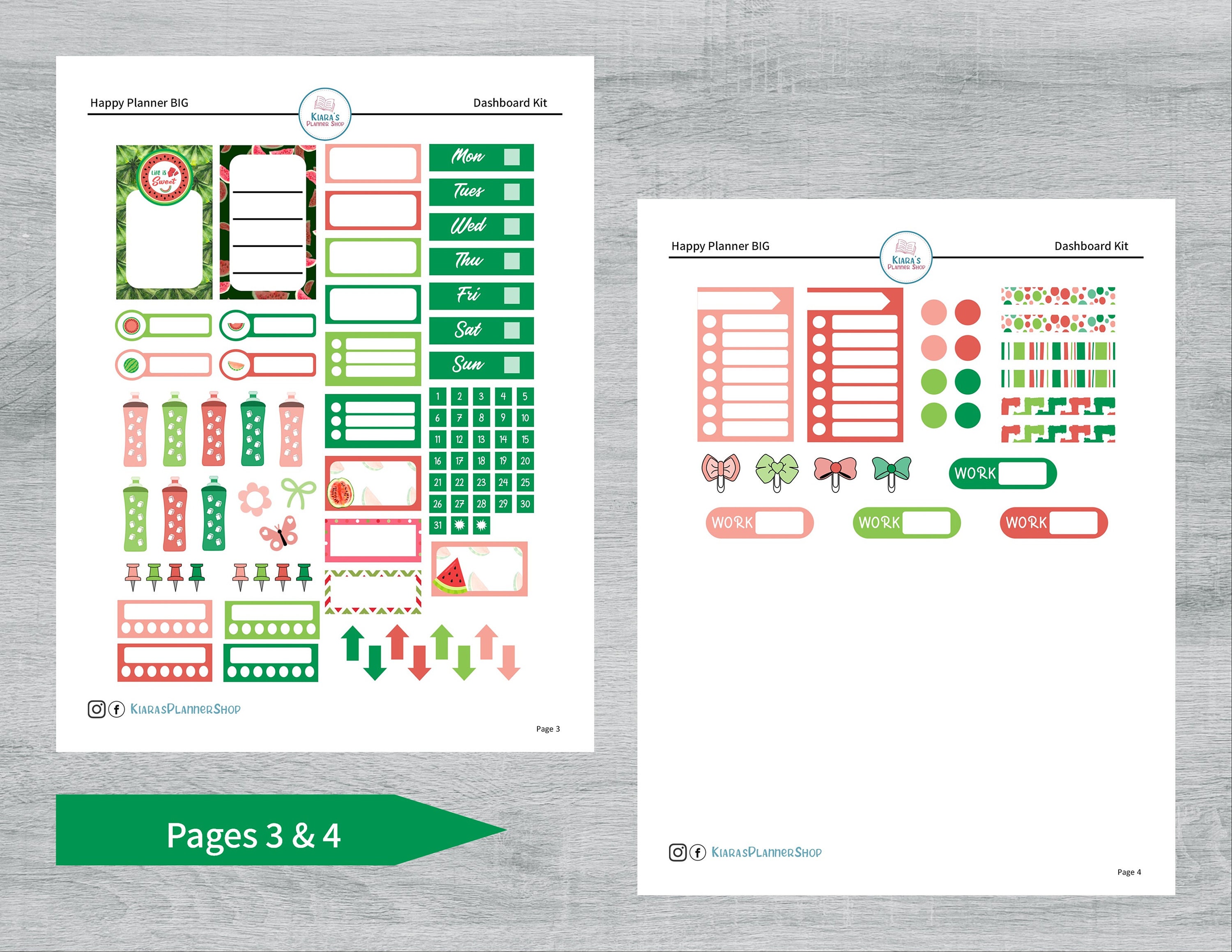 Watermelons Printable Weekly Dashboard Sticker Kit for Happy Planner ...