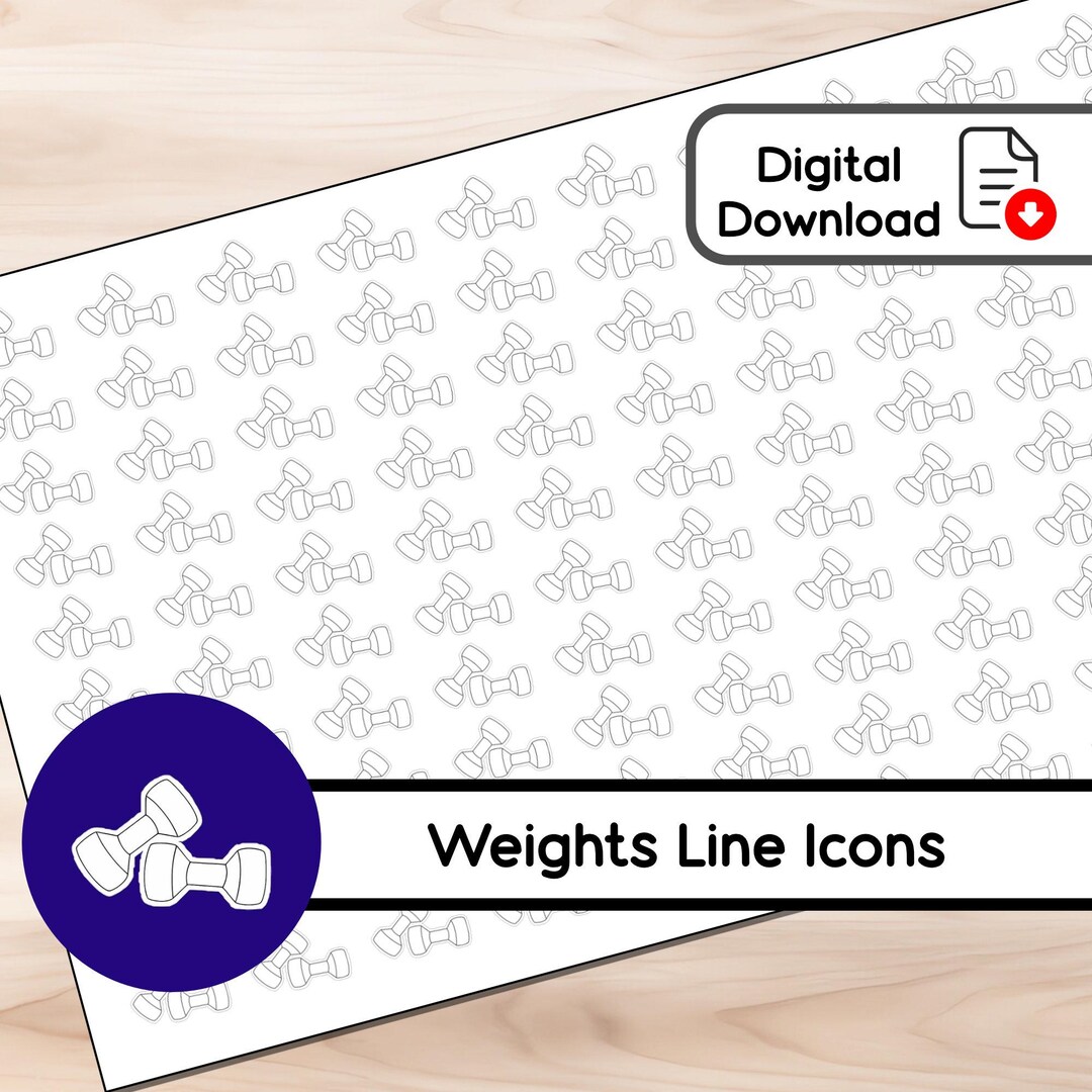 Weights Line Icons - Printable Icon Sticker Sheet - 100 Count - BUJO ...