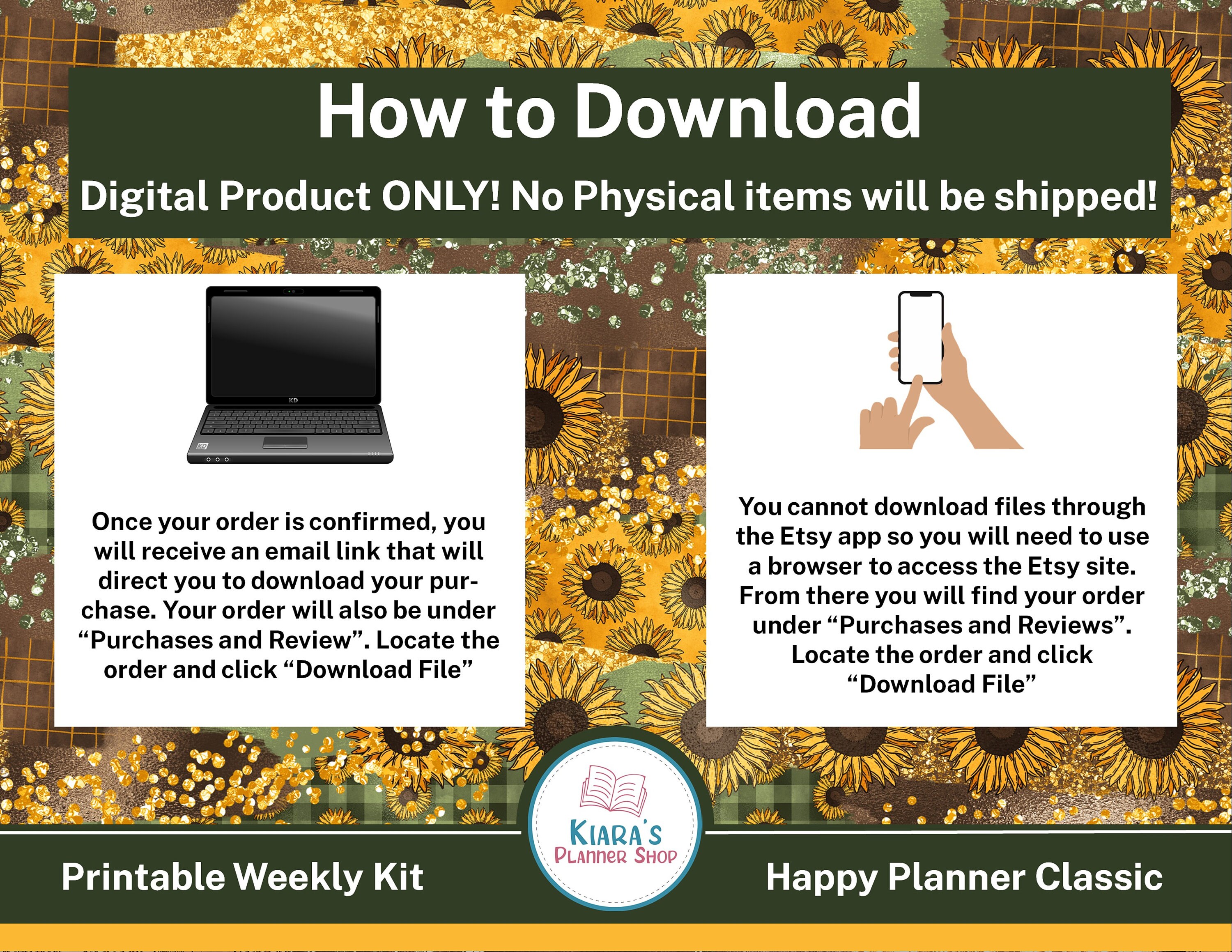 Sunflowers Printable Weekly Sticker Kit for Happy Planner - Etsy