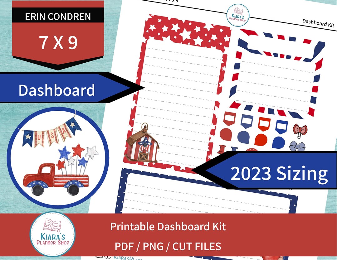 Stars and Stripes - Printable Monthly Dashboard Sticker Kit for 7 X 9 ...