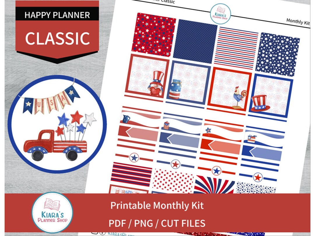Stars and Stripes - Printable Monthly Sticker Kit for Happy Planner ...