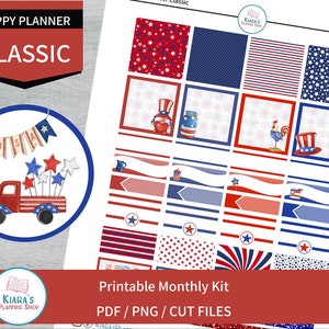 Stars and Stripes - Printable Monthly Sticker Kit for Happy Planner ...