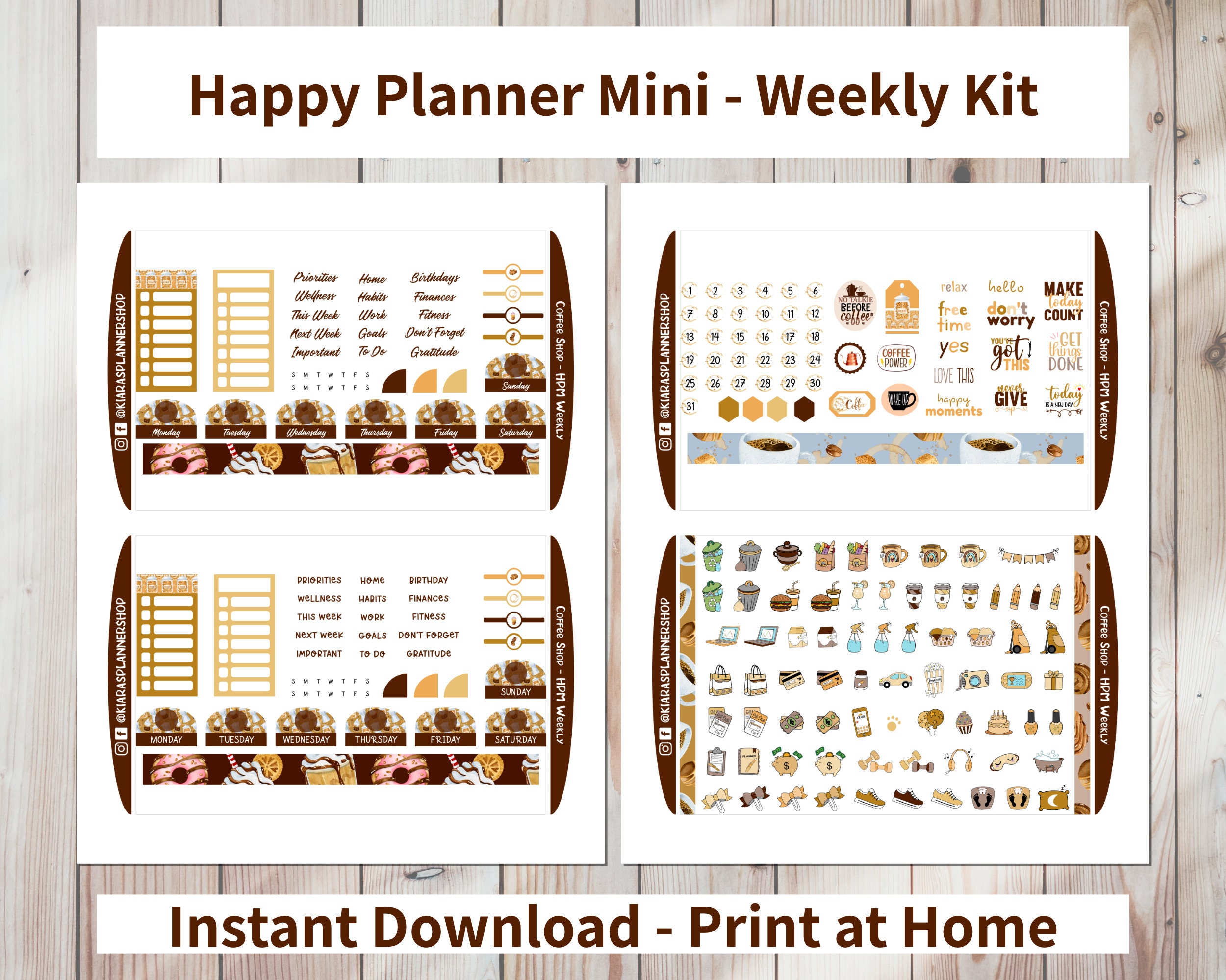 Coffee Shop - Printable Weekly Sticker Kit for Happy Planner Mini ...