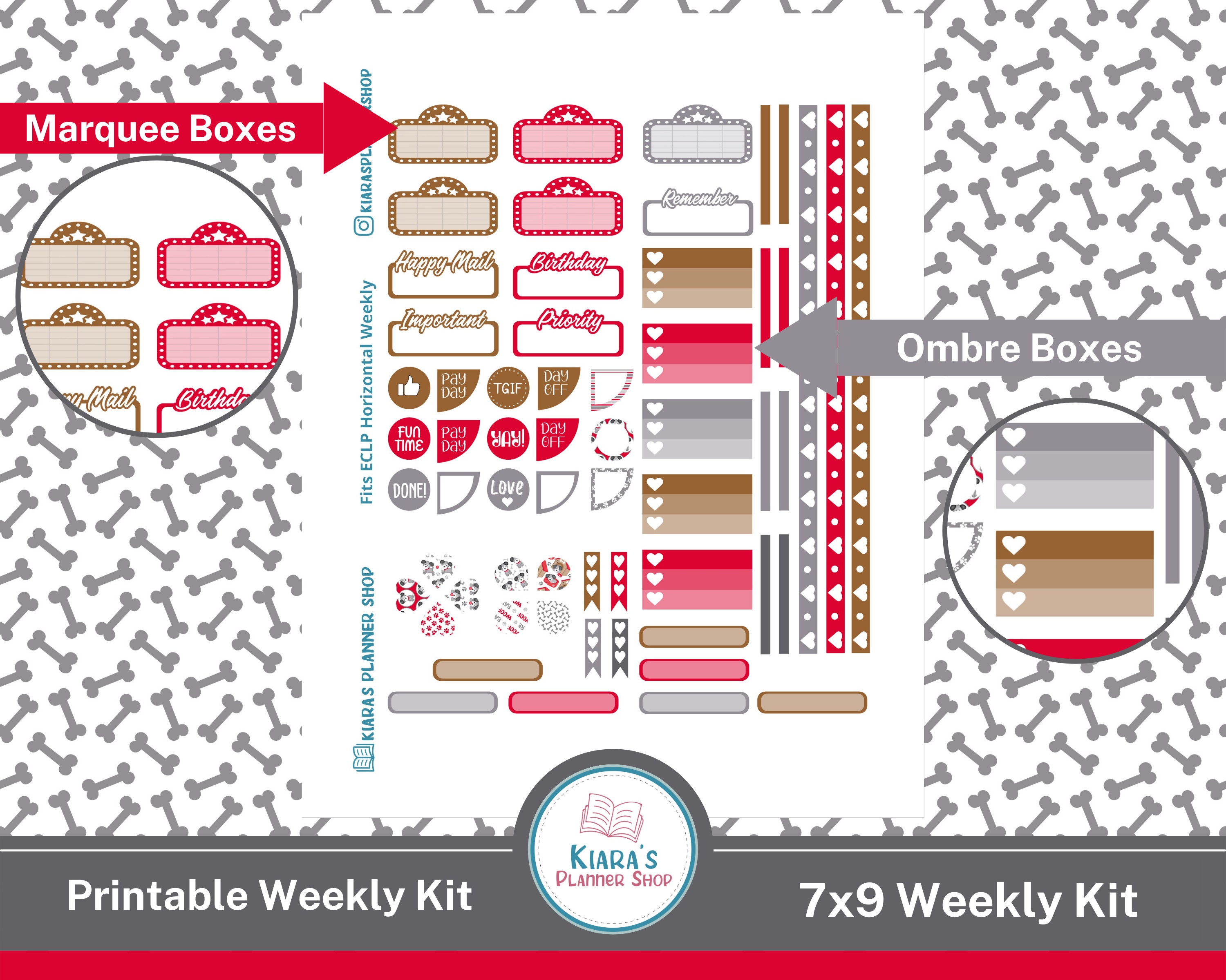 Cute Dogs Printable Horizontal Weekly Sticker Kit for 7x9 Planners ...