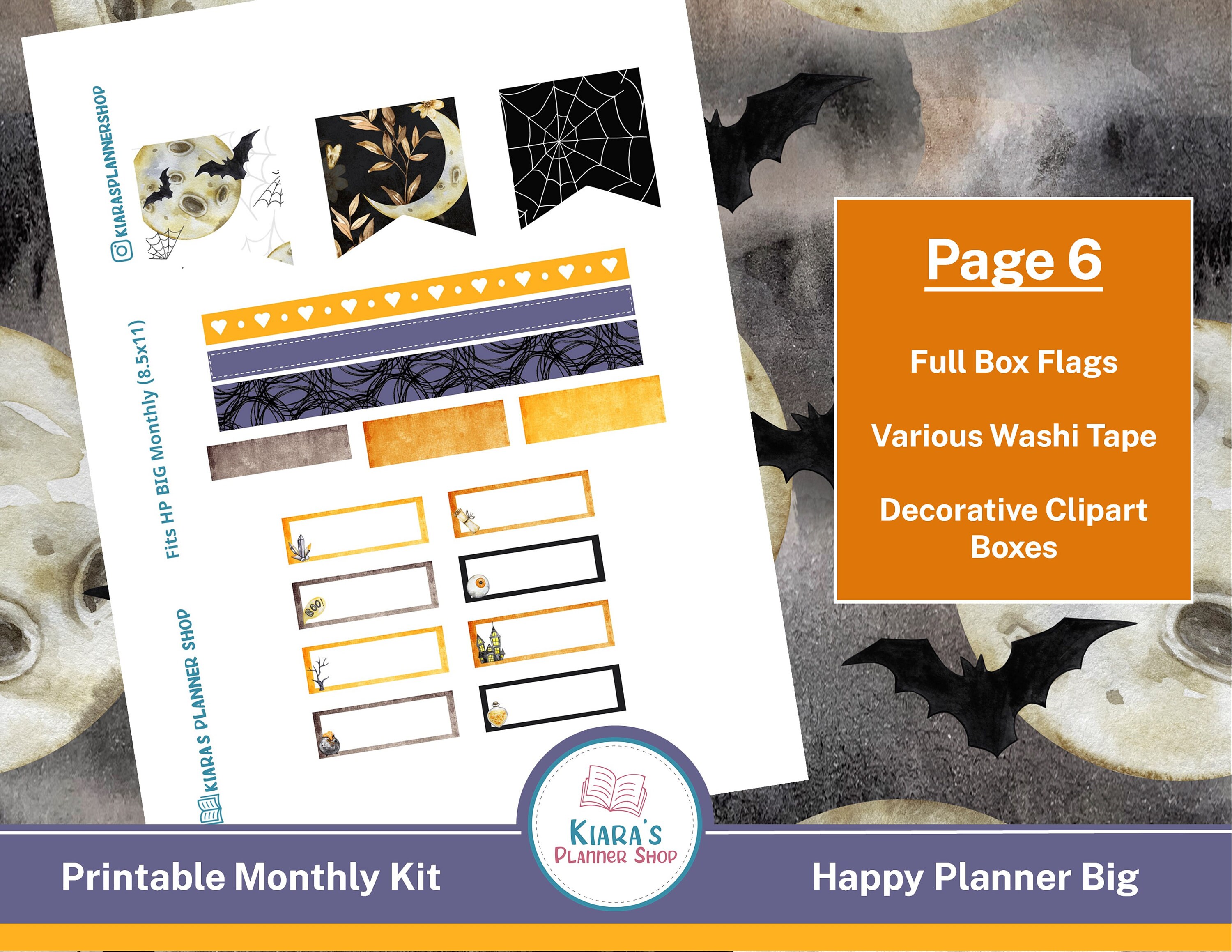 Watercolor Halloween october Printable Monthly Sticker Kit for Happy ...