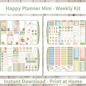 Vintage Tea Printable Weekly Sticker Kit for Happy Planner Mini VTHPMW ...