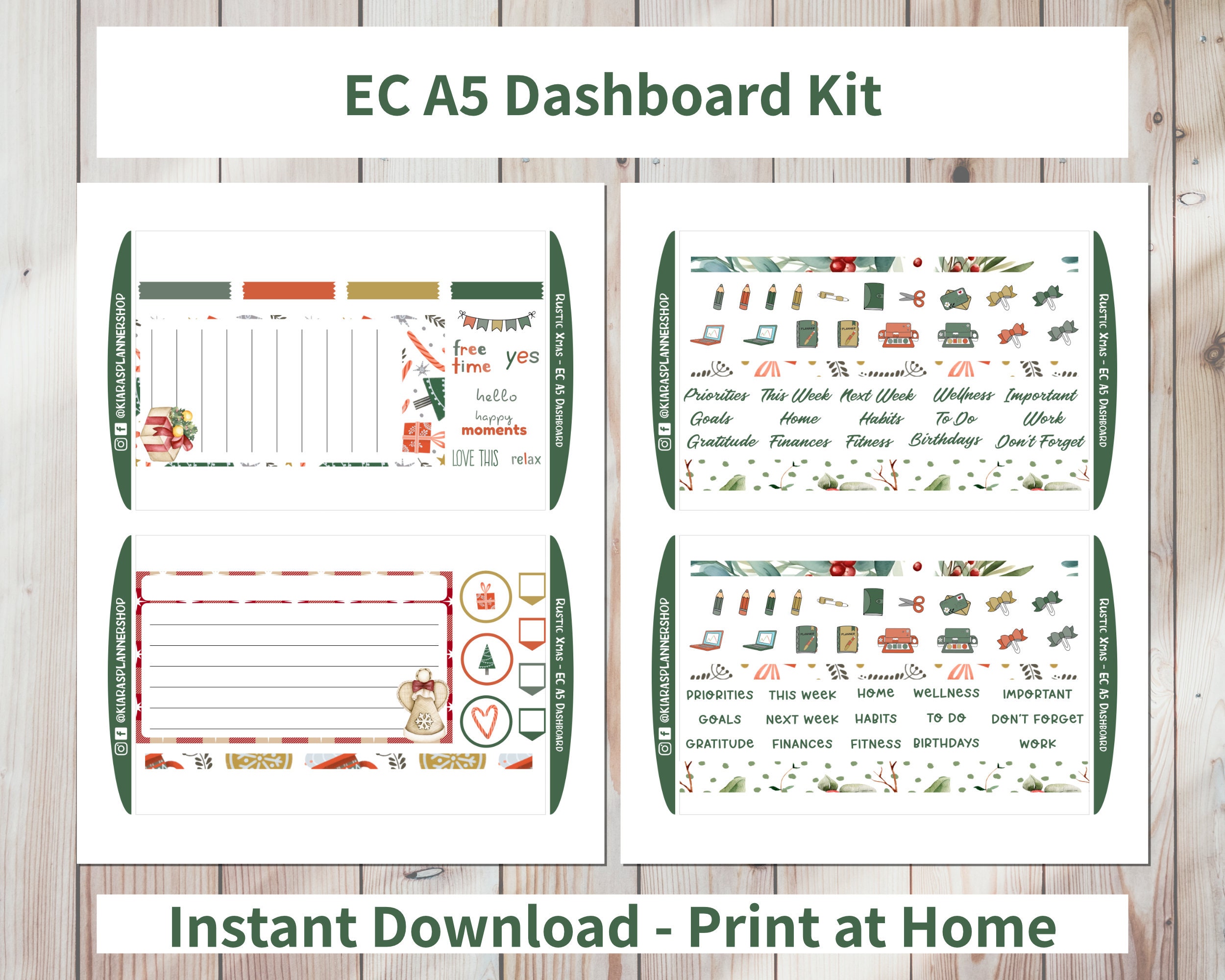 Rustic Xmas Printable Monthly Dashboard Sticker Kit for A5 - Etsy